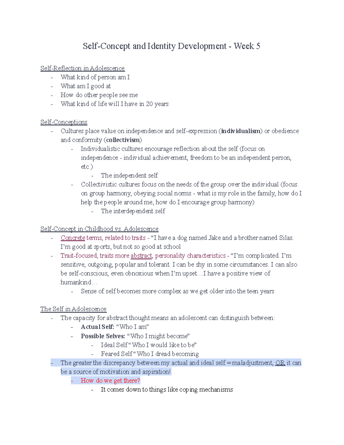Psych 3AB3 - Midterm 2 Notes - Self-Concept and Identity Development ...