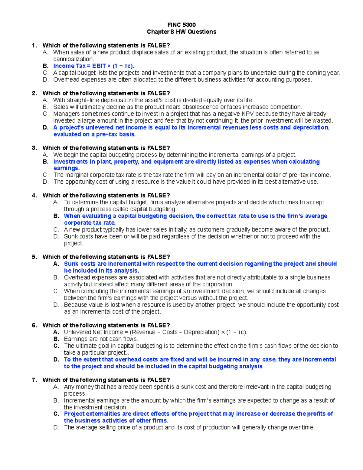 Ch 8 Pearson HW Questions - FINC 5300 Chapter 8 HW Questions 1. Which ...