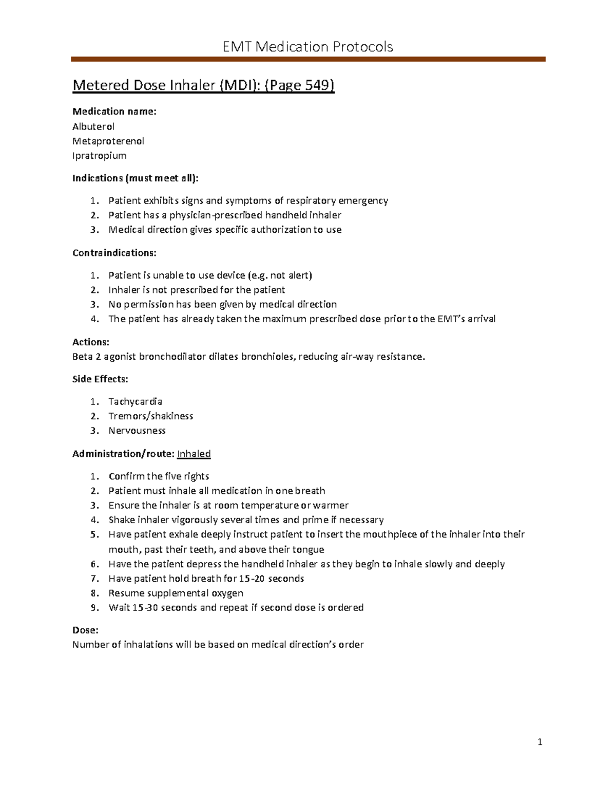 EMT Medication Protocols 2023 Pearson - Metered Dose Inhaler (MDI ...