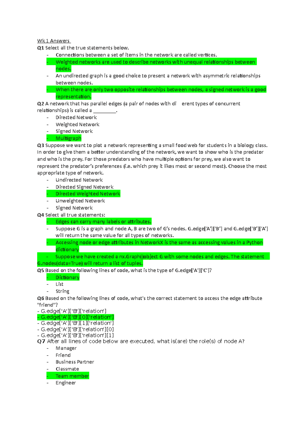 Applied Social Network Analysis In Python Quiz 1 Answers Wk 1 Answers