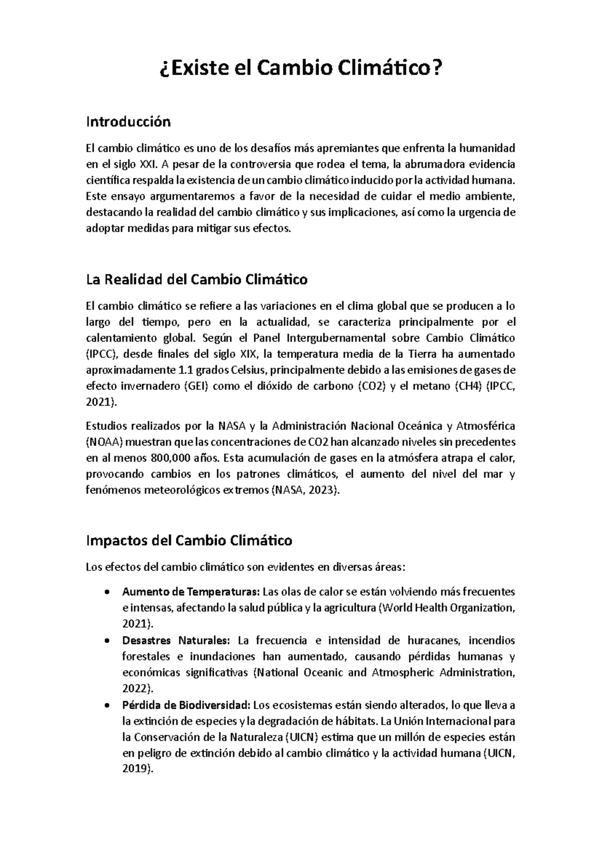 Ensayo ,Cambio Climático - Introducción El cambio climático es uno de ...