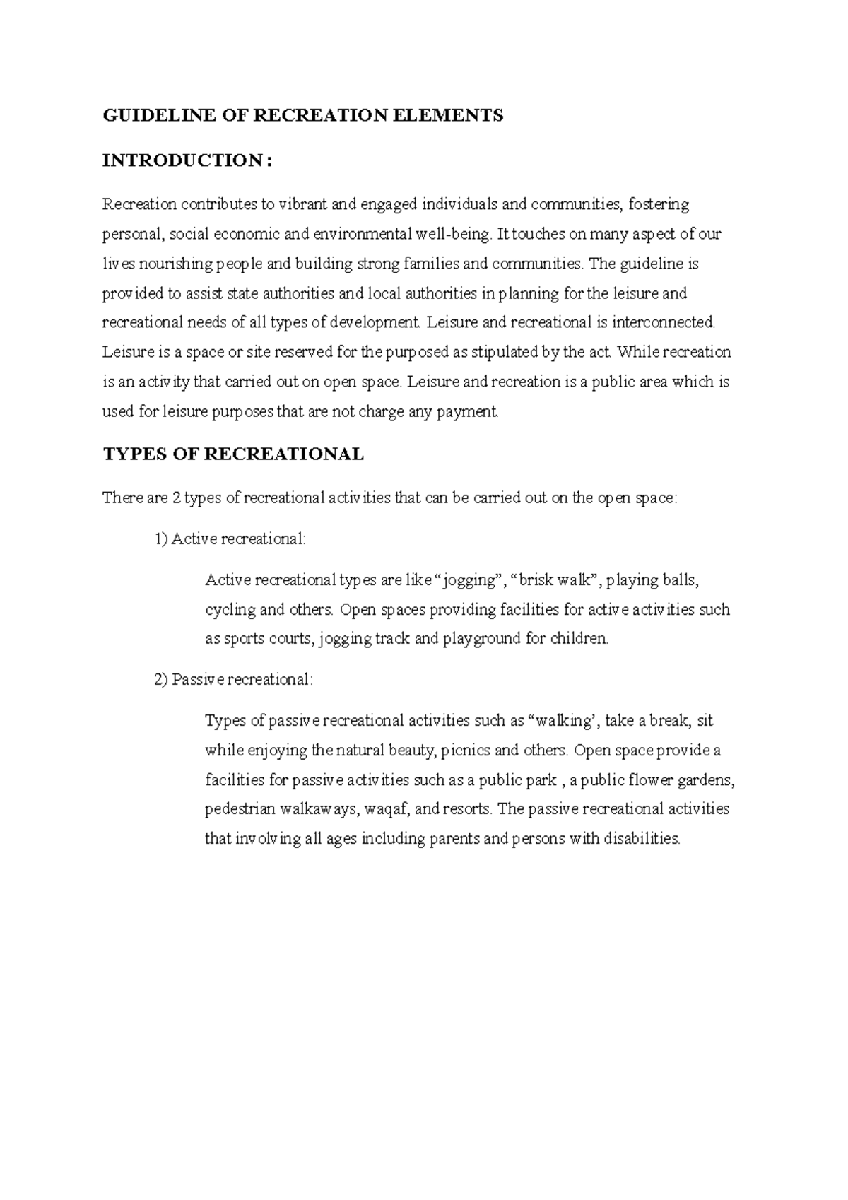 Guideline OF Recreation Elements (zee) - GUIDELINE OF RECREATION ...