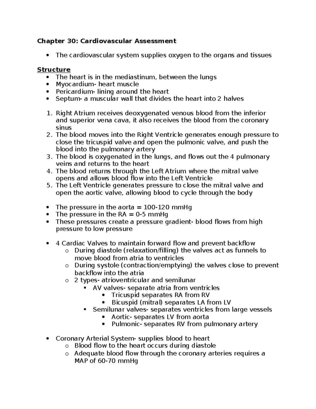 Chapter 30 Textbook Notes - Chapter 30: Cardiovascular Assessment The ...