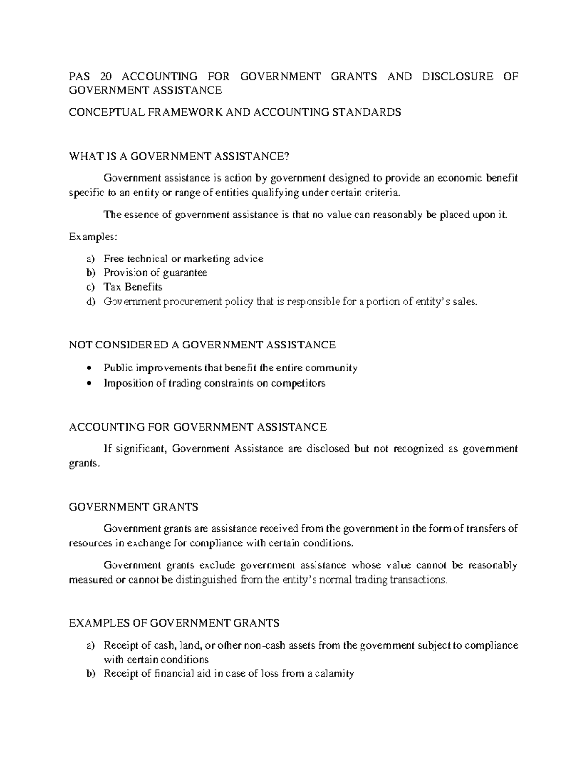 PAS 20 Accounting FOR Government Grants AND Disclosure OF Government ...