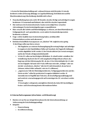 ZF zur 3. VL 16 - Dieses Dokument ist eine Mitschrift zu dem Fach "Internes Rechnungswesen ...