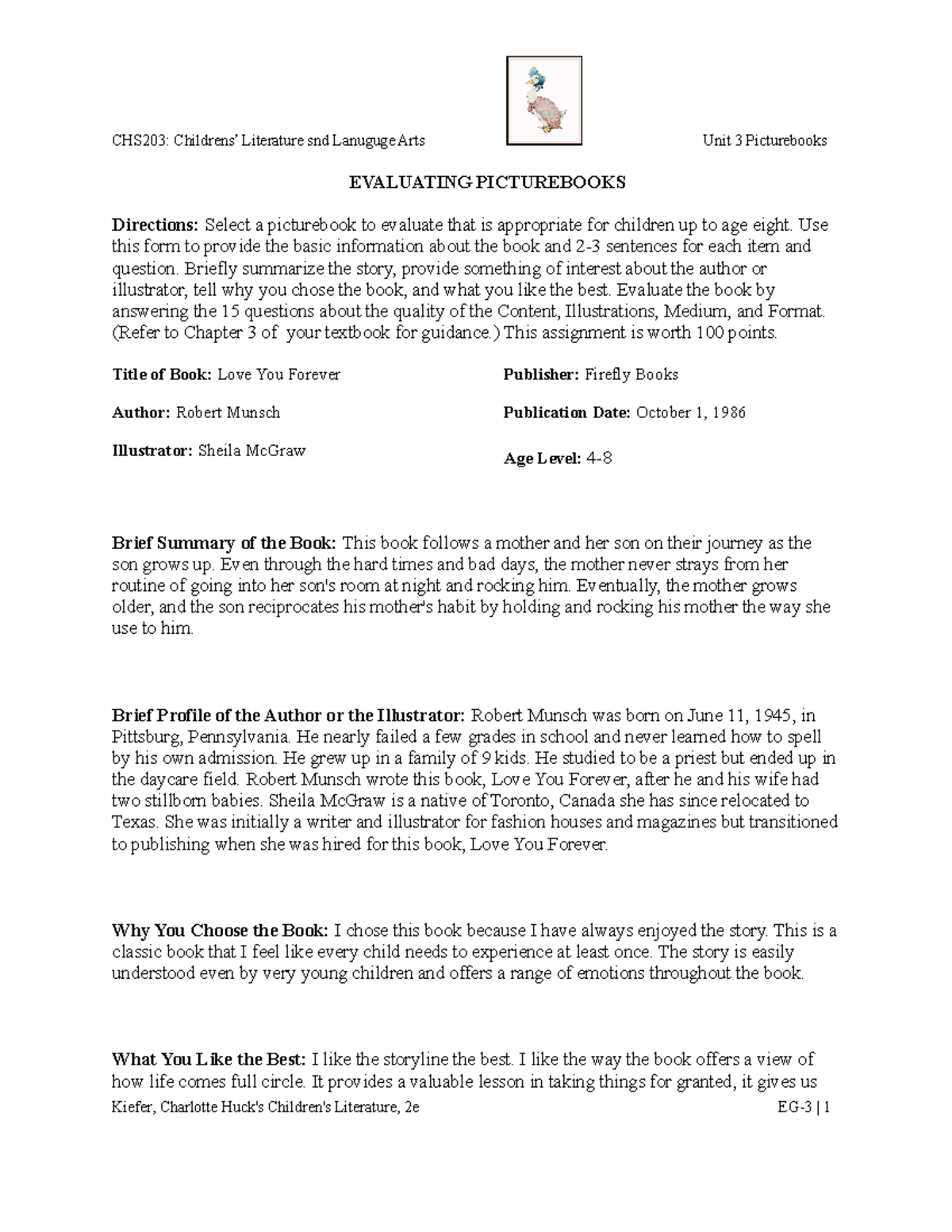 MH Unit 3 Picturebook Evaluation - EVALUATING PICTUREBOOKS Directions ...
