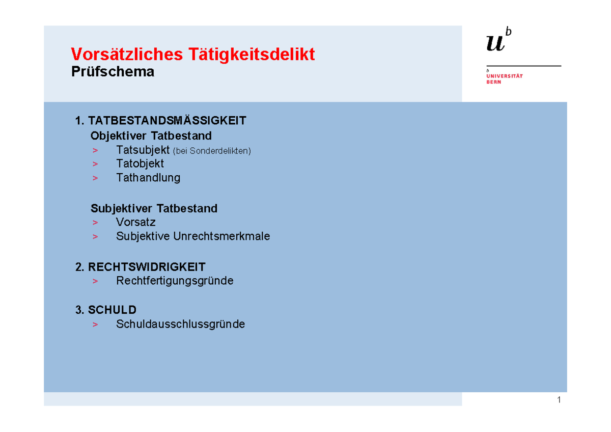 Sammlung Schemata Strafrecht AT - Vorsätzliches Tätigkeitsdelikt ...