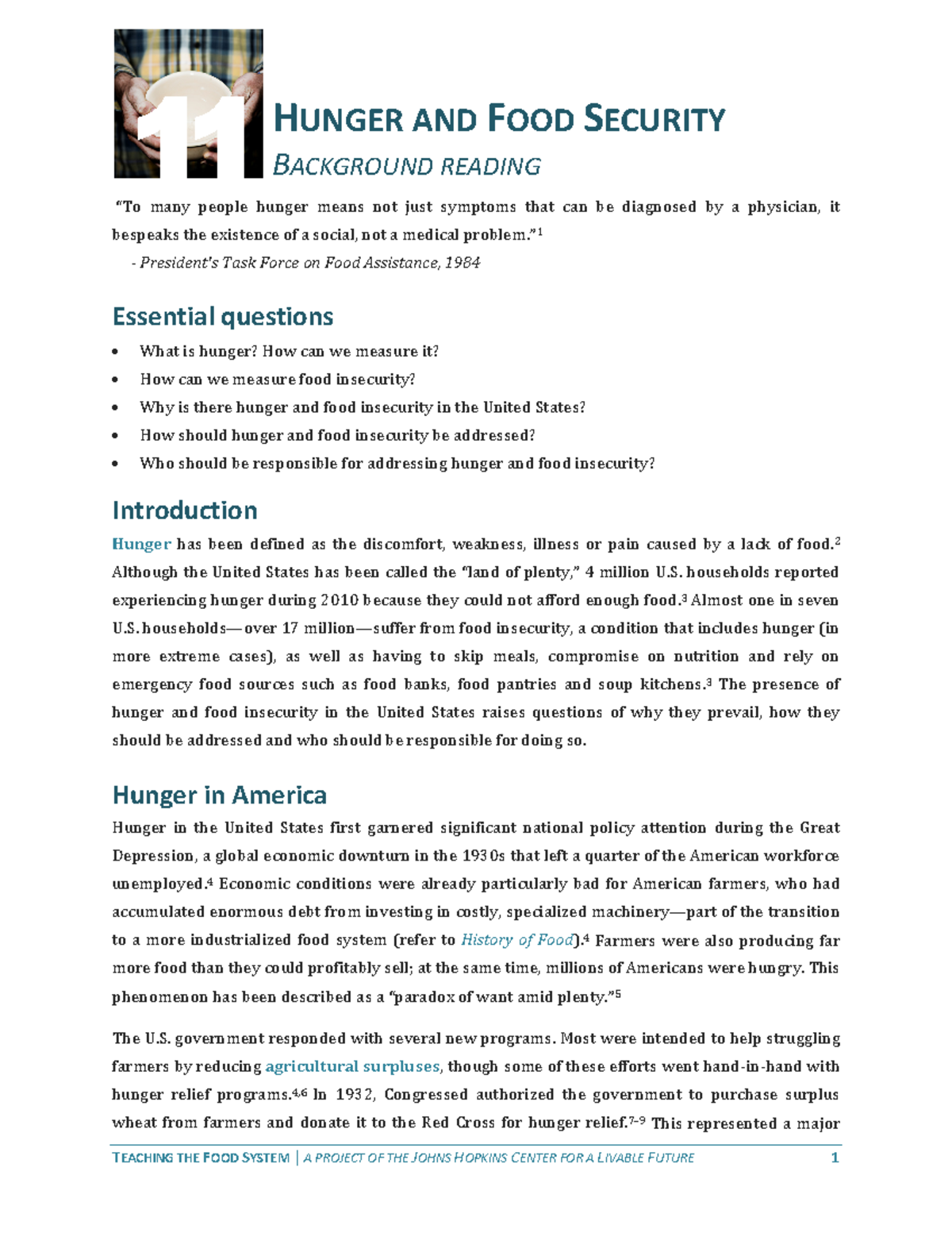 Hunger and Food Security-Background - 11 HUNGER AND FOOD SECURITY ...