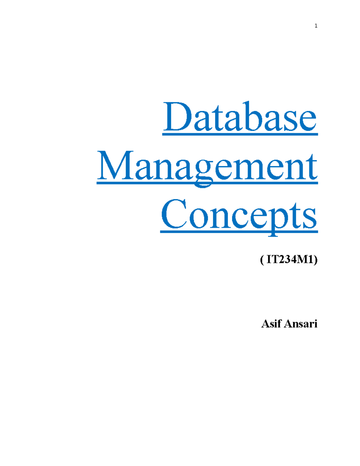 Database Management Concept Database Management Concepts It234m1 Asif Ansari Table Of