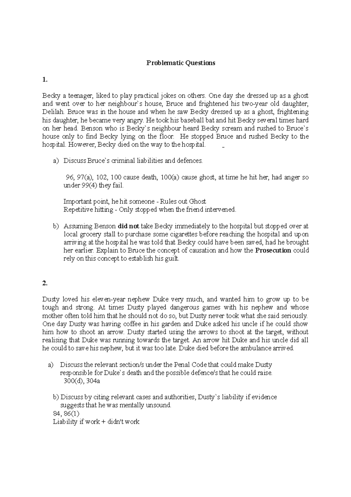 390554 Revision Questions - Problematic Questions 1. Becky a teenager ...