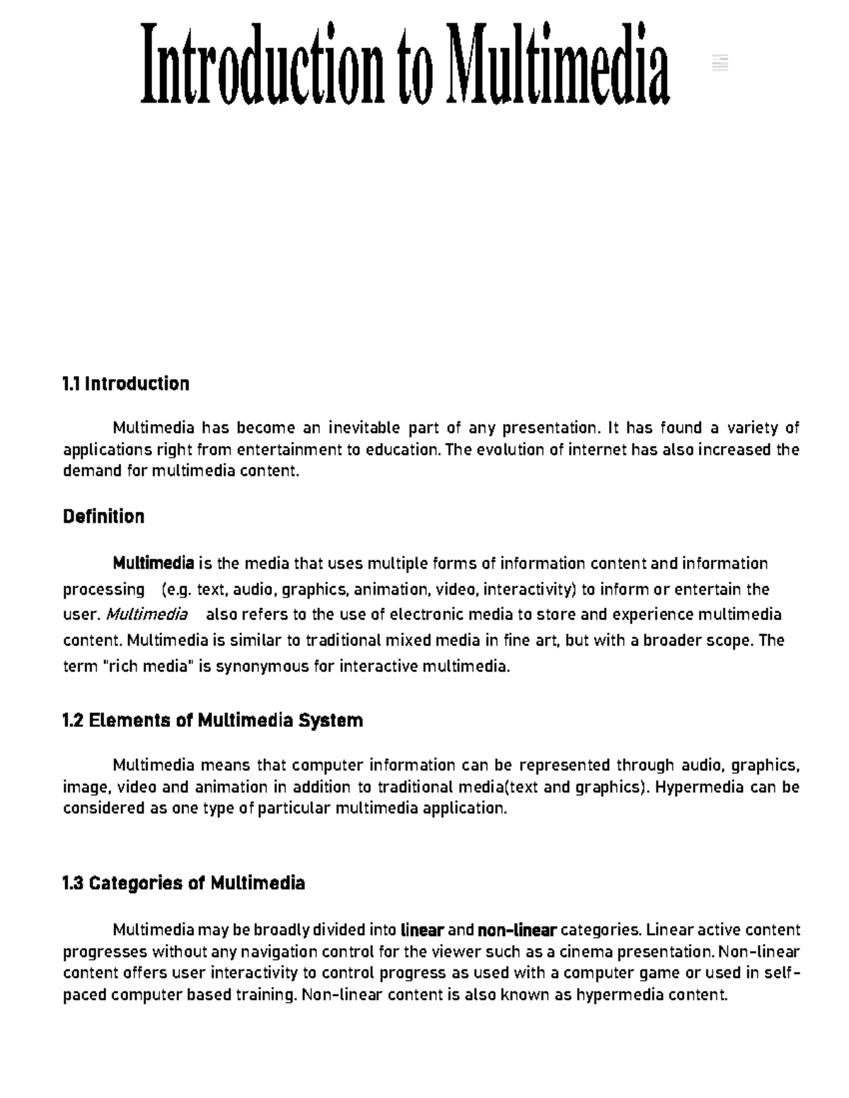 Multimedia Technolgy notes all units - Introduction to Multimedia 1. 1 ...