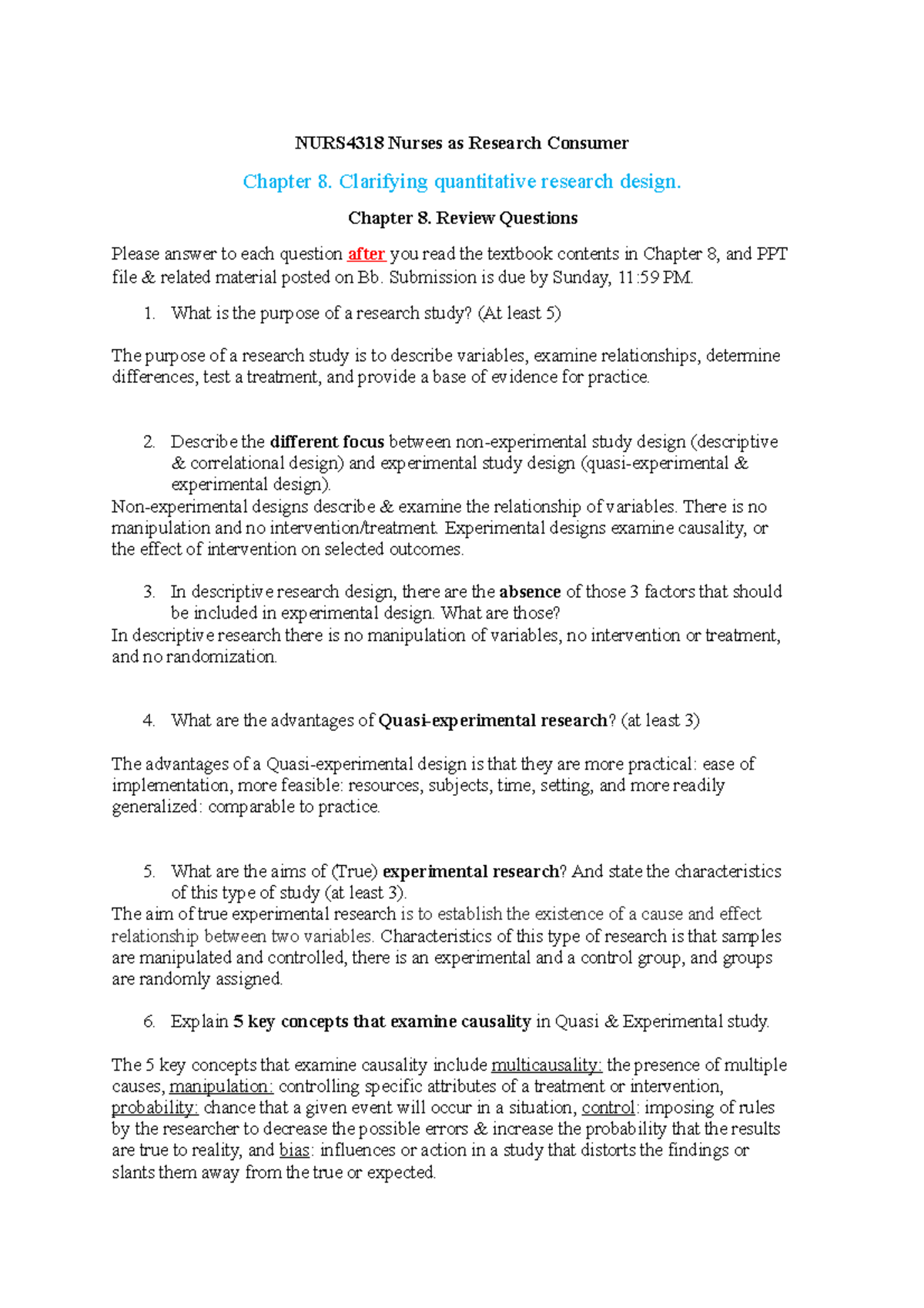 Chapter 8 review questions - NURS4318 Nurses as Research Consumer ...