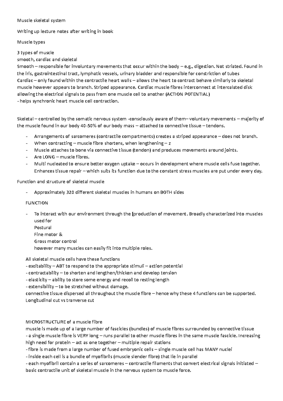 Muscle skeletal system - Muscle skeletal system Writing up lecture ...