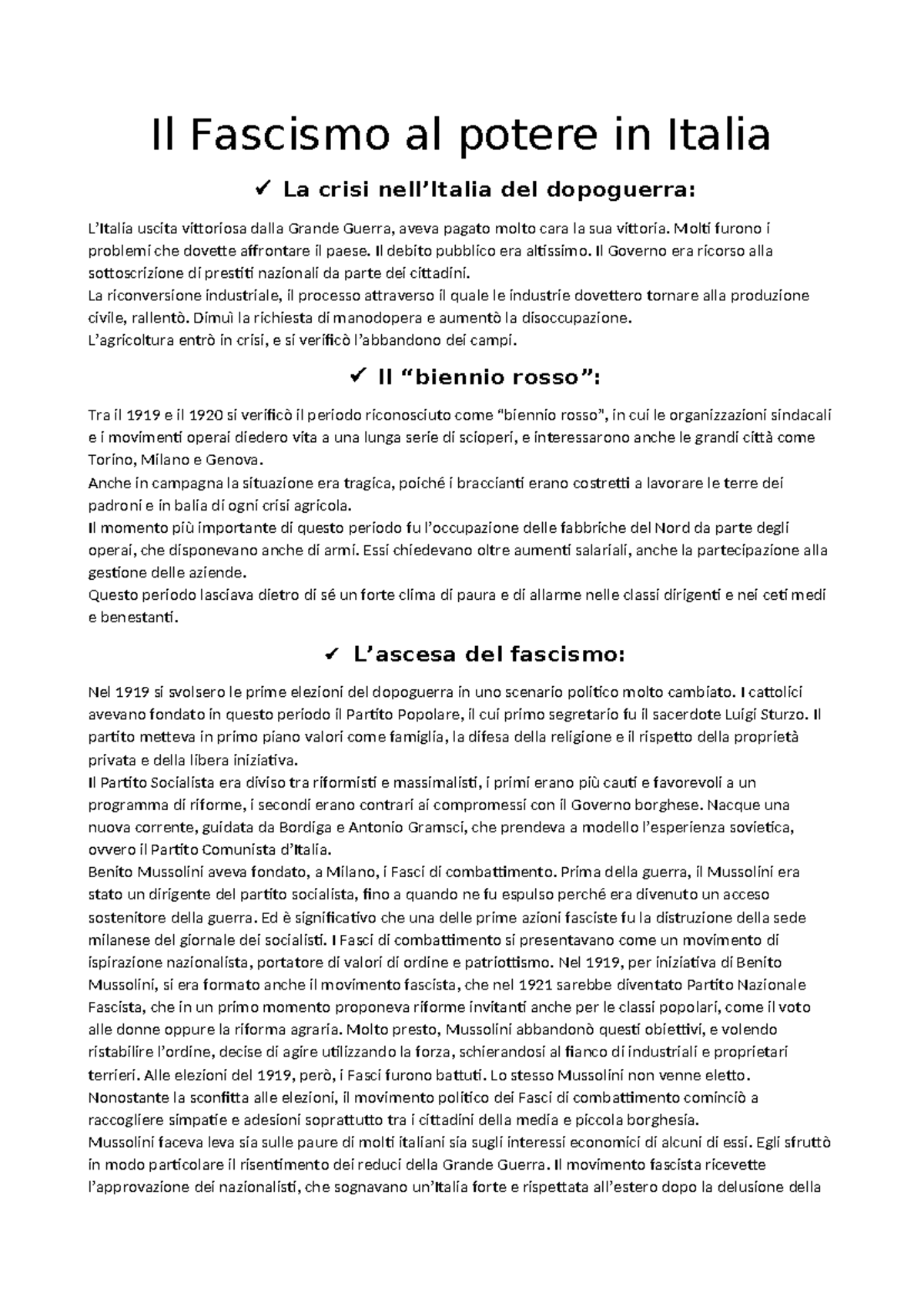 Il Fascismo al potere in Italia - Molti furono i problemi che dovette ...