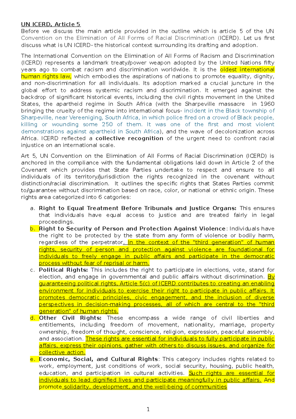 Third Gen Rights - UN ICERD, Article 5 Before we discuss the main ...