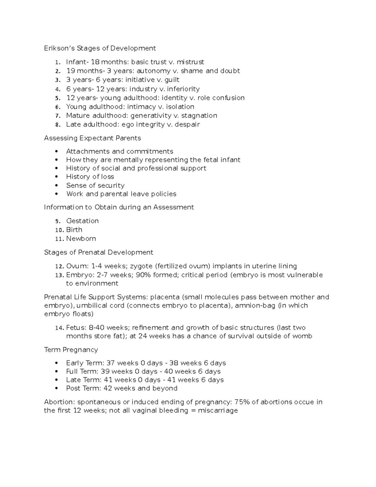 Human Development Pregnancy Newborn Infancy - Erikson’s Stages of ...