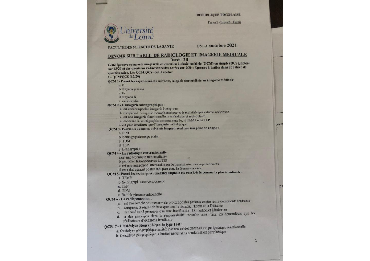 Devoir radio 2021 - imagerie medicale - Studocu
