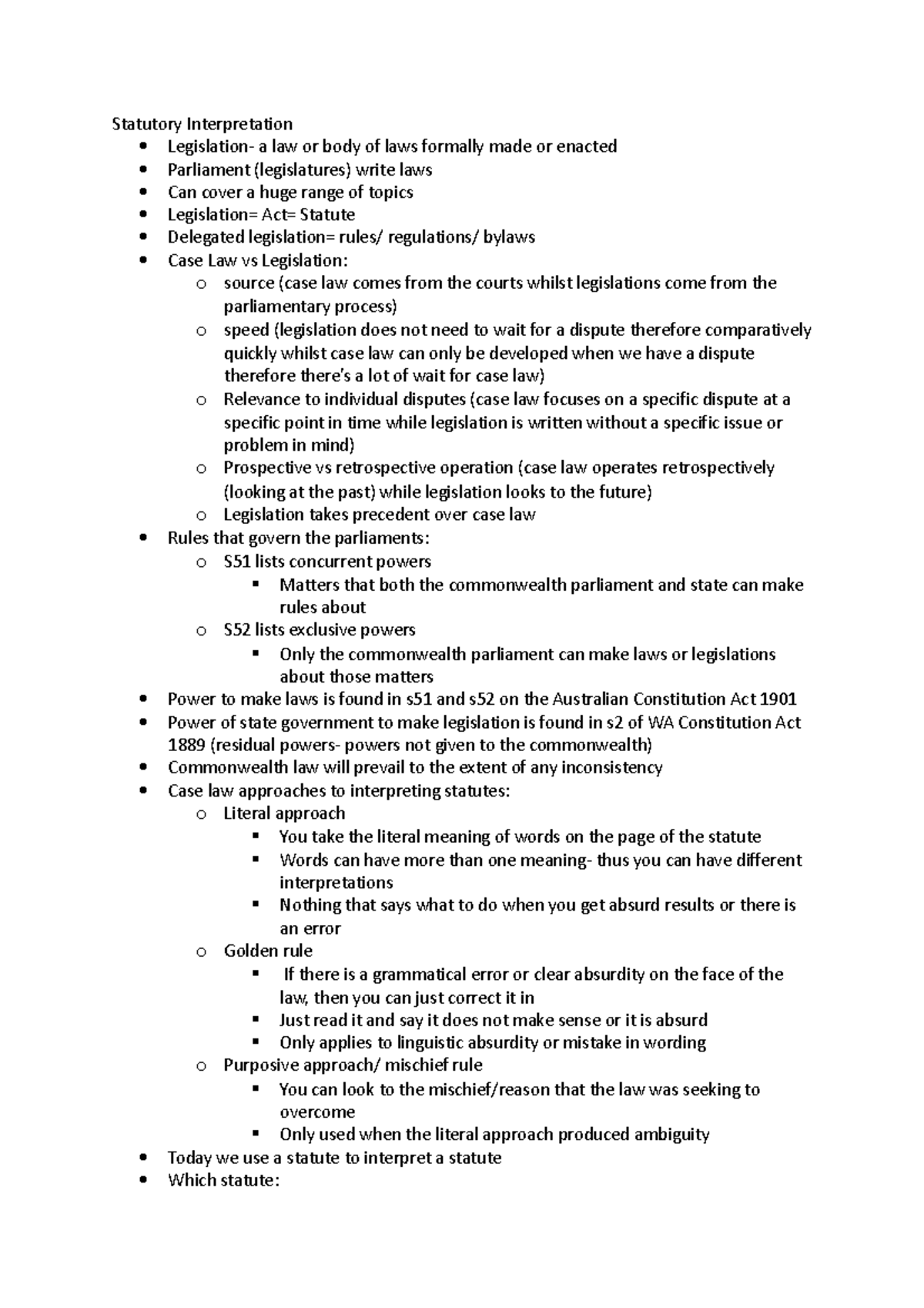 Week 2 Notes Statutory Interpretation Legislation A Law Or Body Of week-2-notes-statutory-interpretation-legislation-a-law-or-body-of