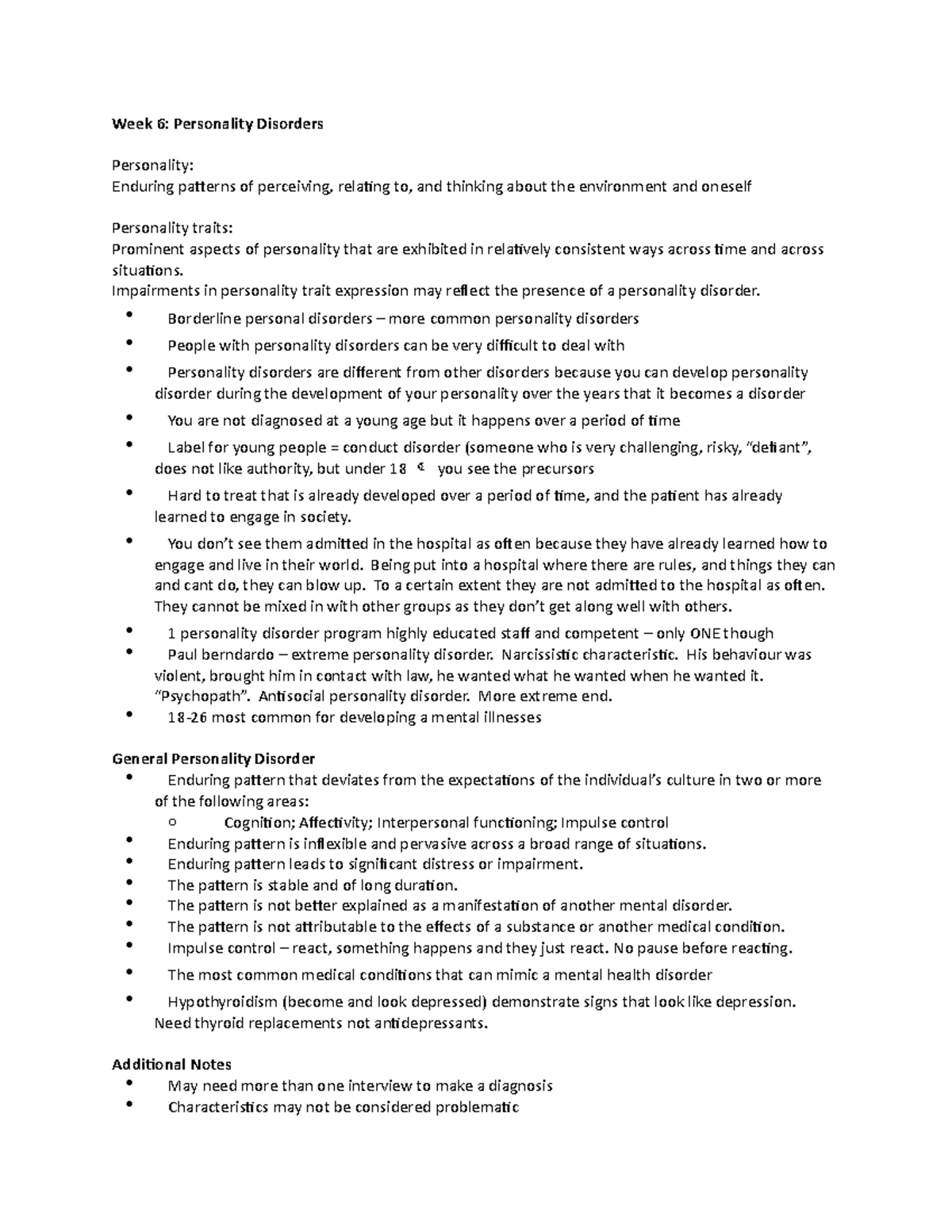 Week 6 Personality Disorders - Week 6: Personality Disorders ...