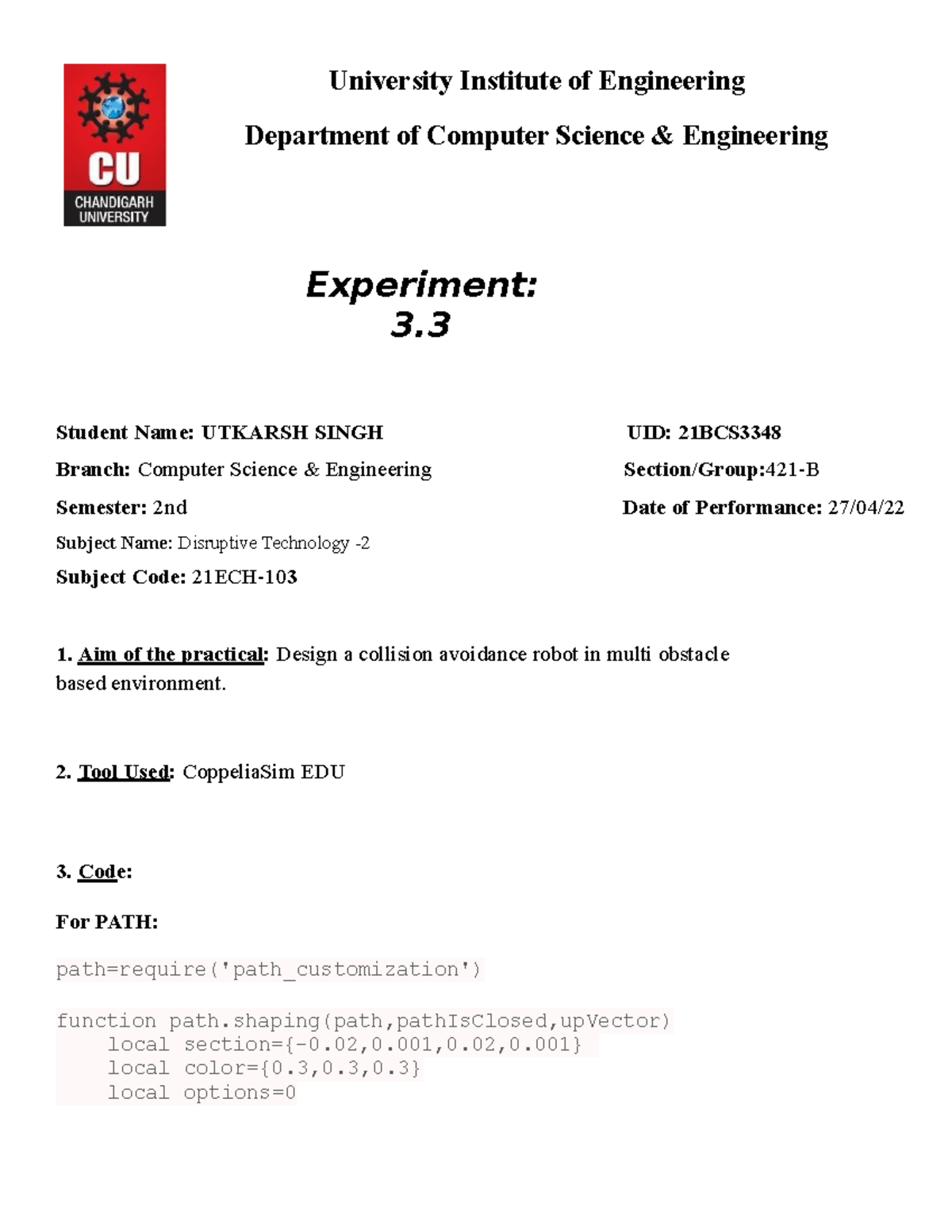 DT 3 - dt assignment - University Institute of Engineering Department ...