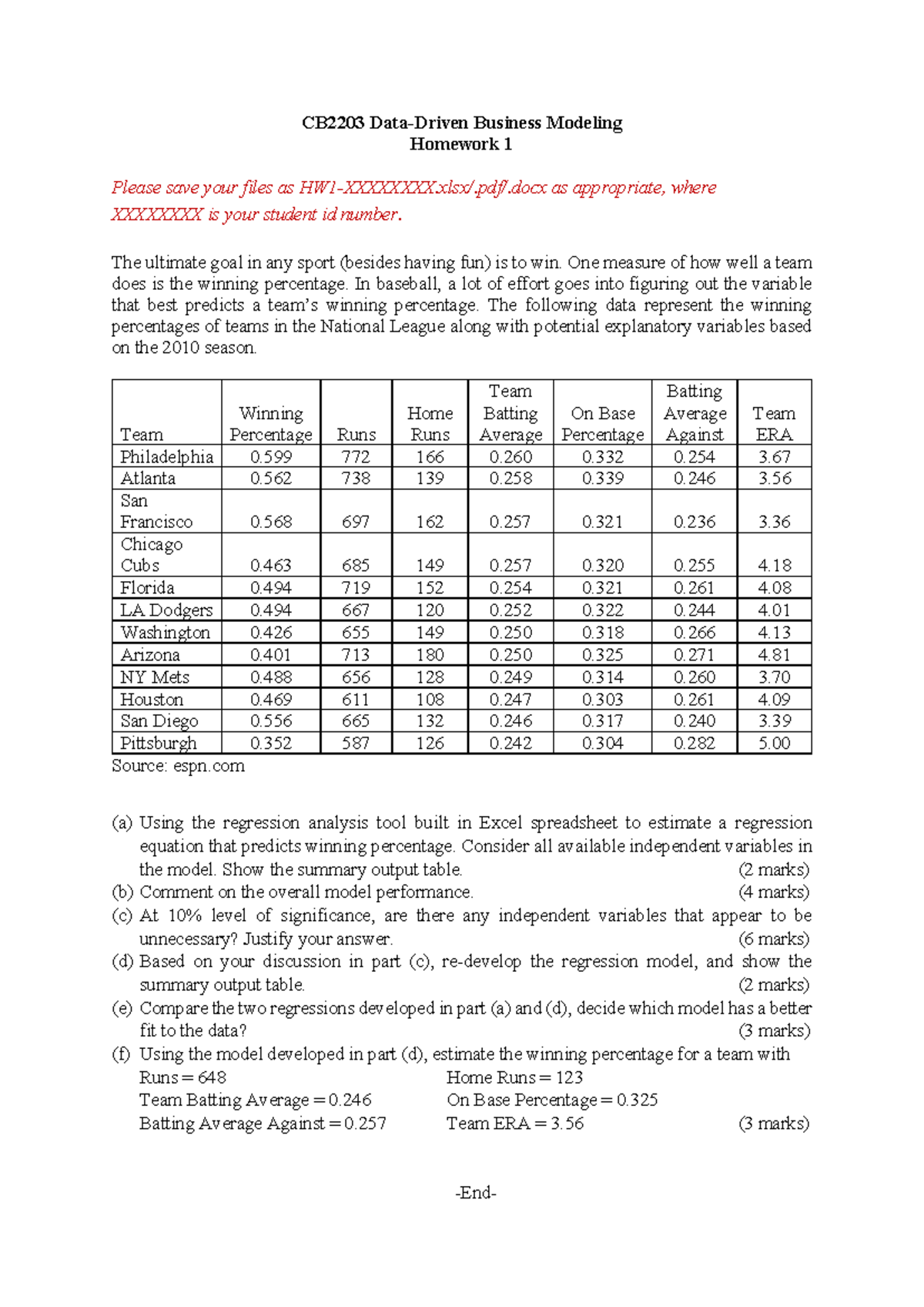 Homework 1 Question 2 - asm - CB2203 Data-Driven Business Modeling Homework 1 Please save your ...