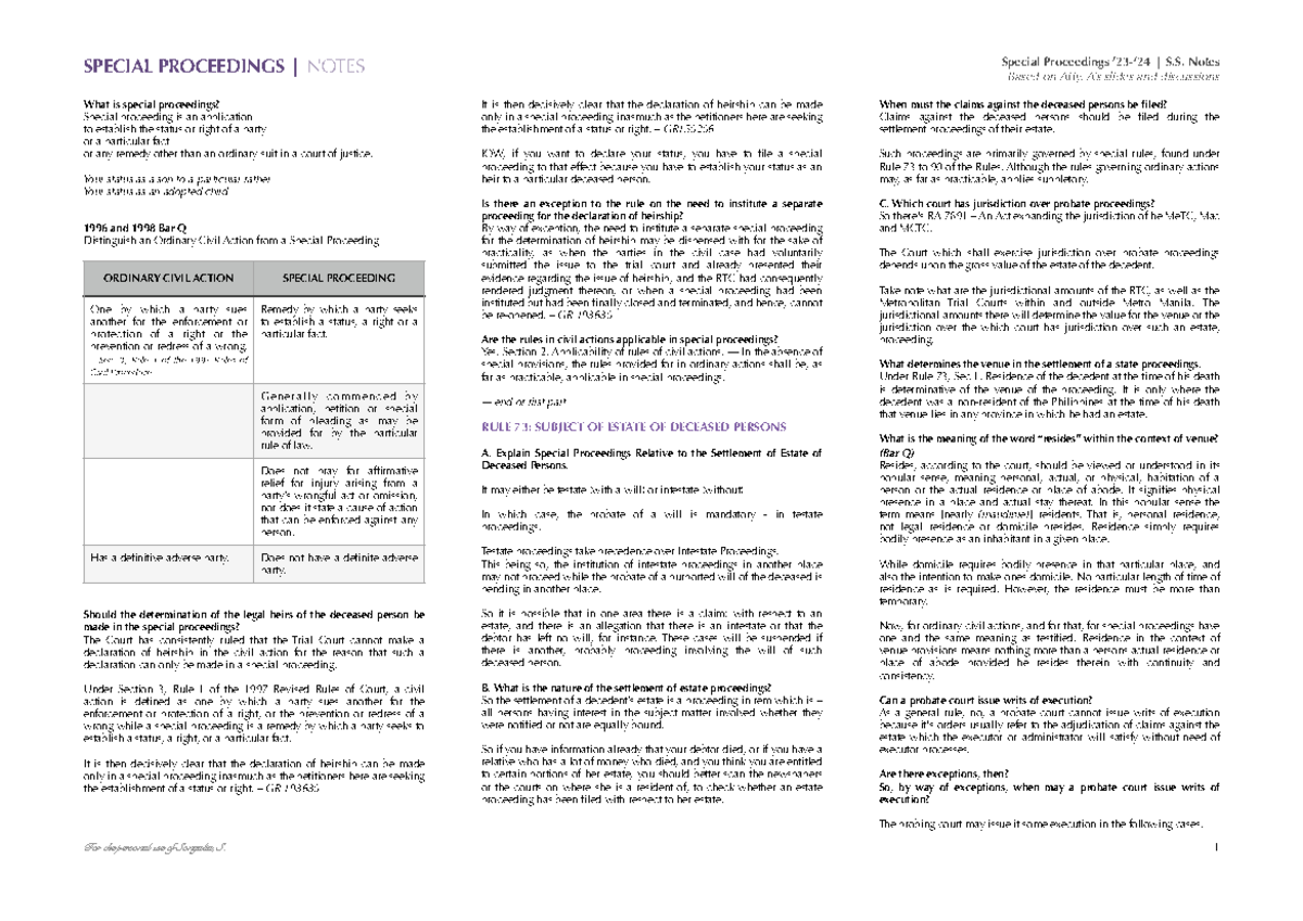 Special Proceedings Transcript - SPECIAL PROCEEDINGS | NOTES Special ...