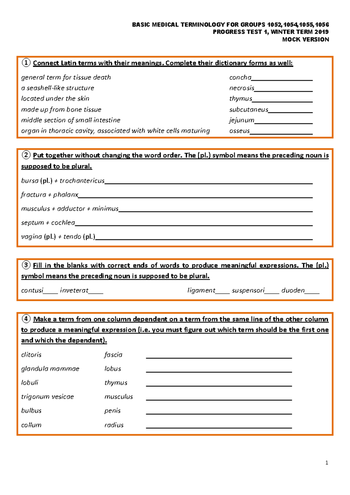 1st Progress Test MOCK Version - BASIC MEDICAL TERMINOLOGY FOR GROUPS ...