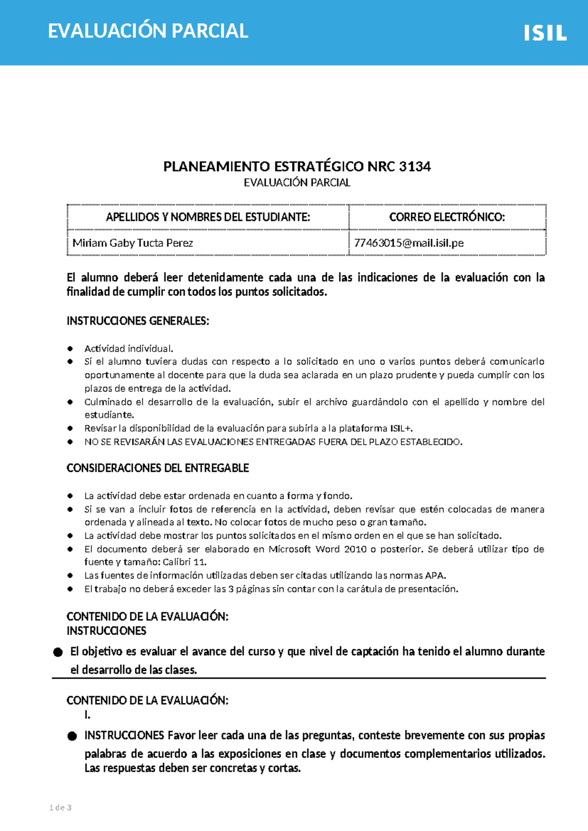 E.PAR Planeamiento - vsvfdb - EVALUACIÓN PARCIAL PLANEAMIENTO ESTRATÉGICO NRC 3134 EVALUACIÓN ...