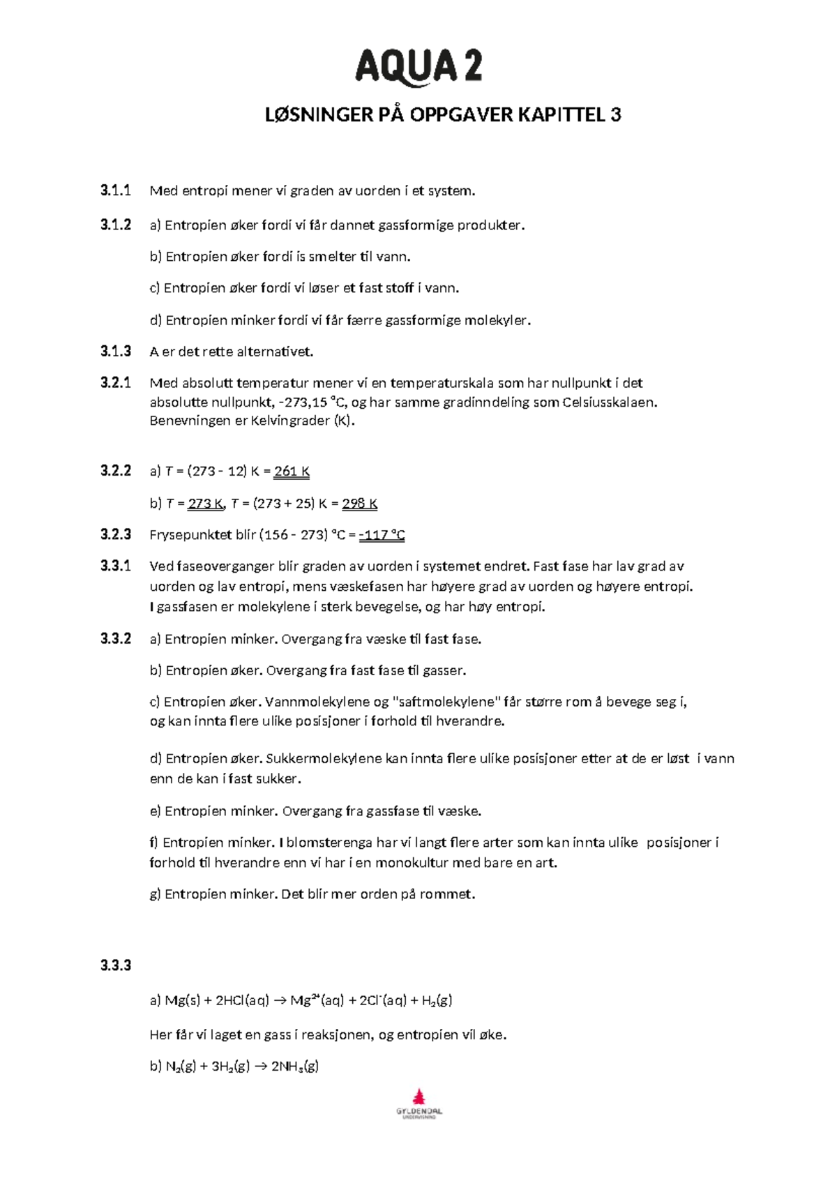 Aqua2 Løsninger PÅ Oppgaver Kapittel 3 - LØSNINGER PÅ OPPGAVER KAPITTEL ...