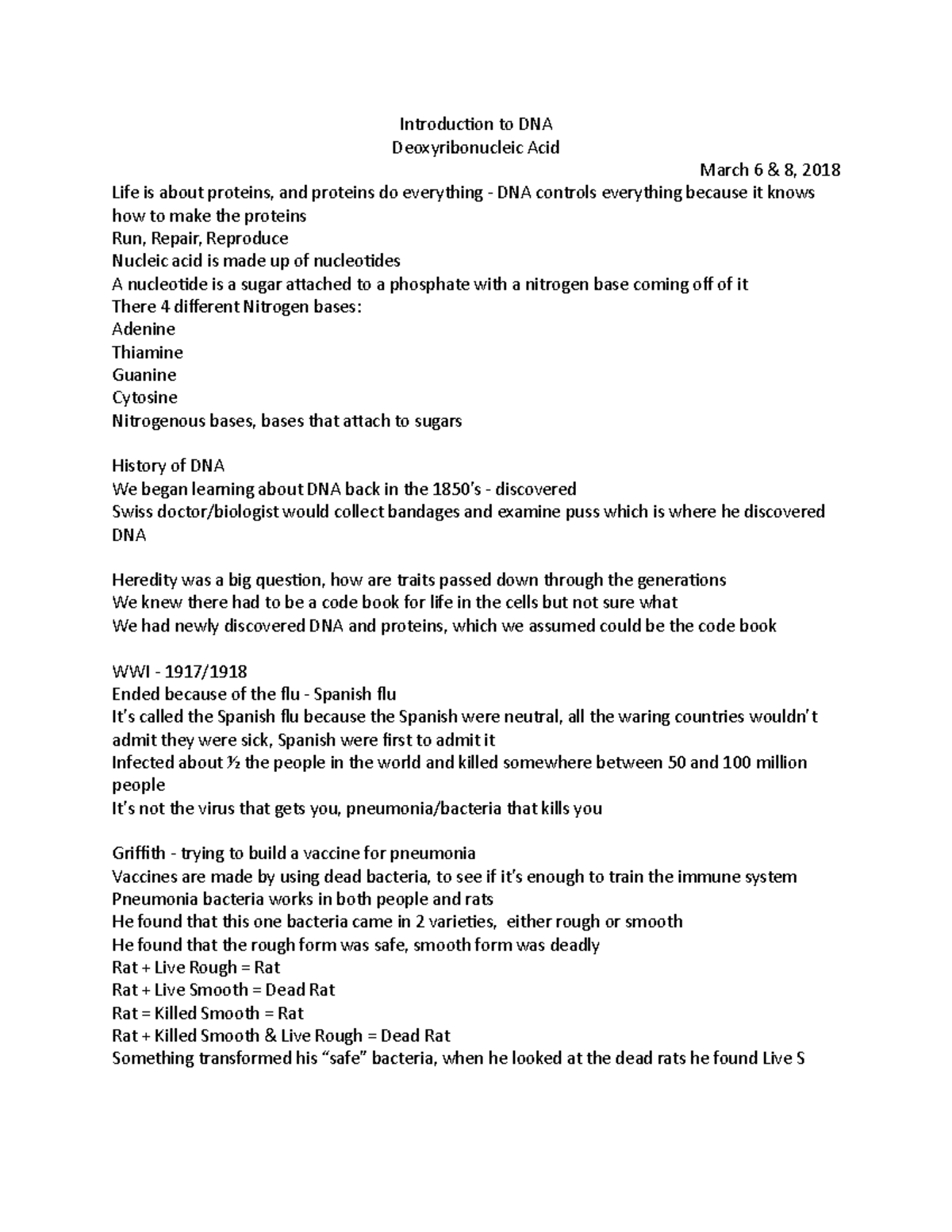 Introduction to DNA - Notes on DNA - Introduction to DNA ...