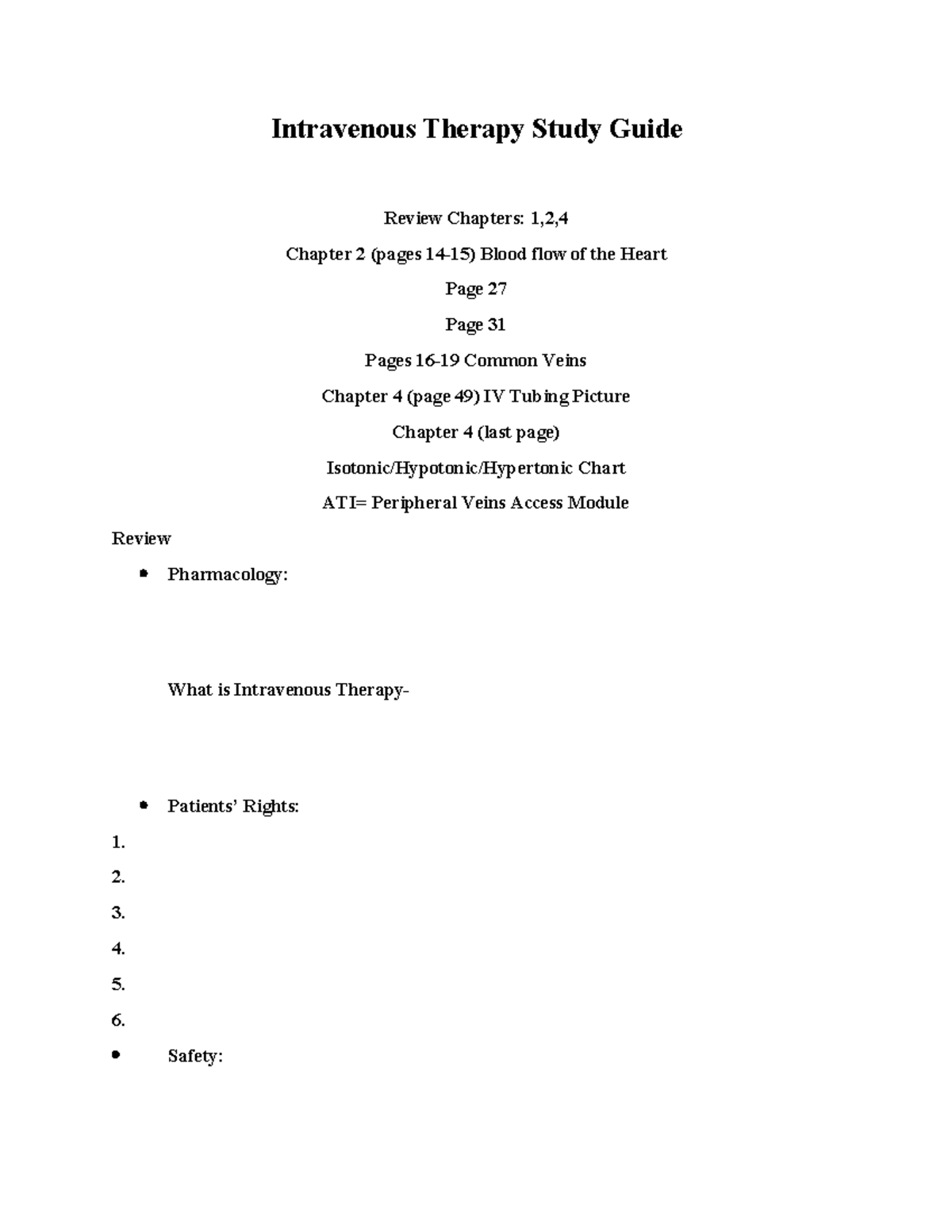 Intravenous Therapy Study Guide - Intravenous Therapy Study Guide ...