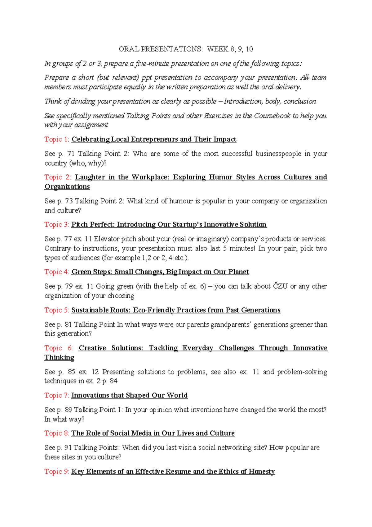 B1 ORAL Presentation Topics - ORAL PRESENTATIONS: WEEK 8, 9, 10 In ...