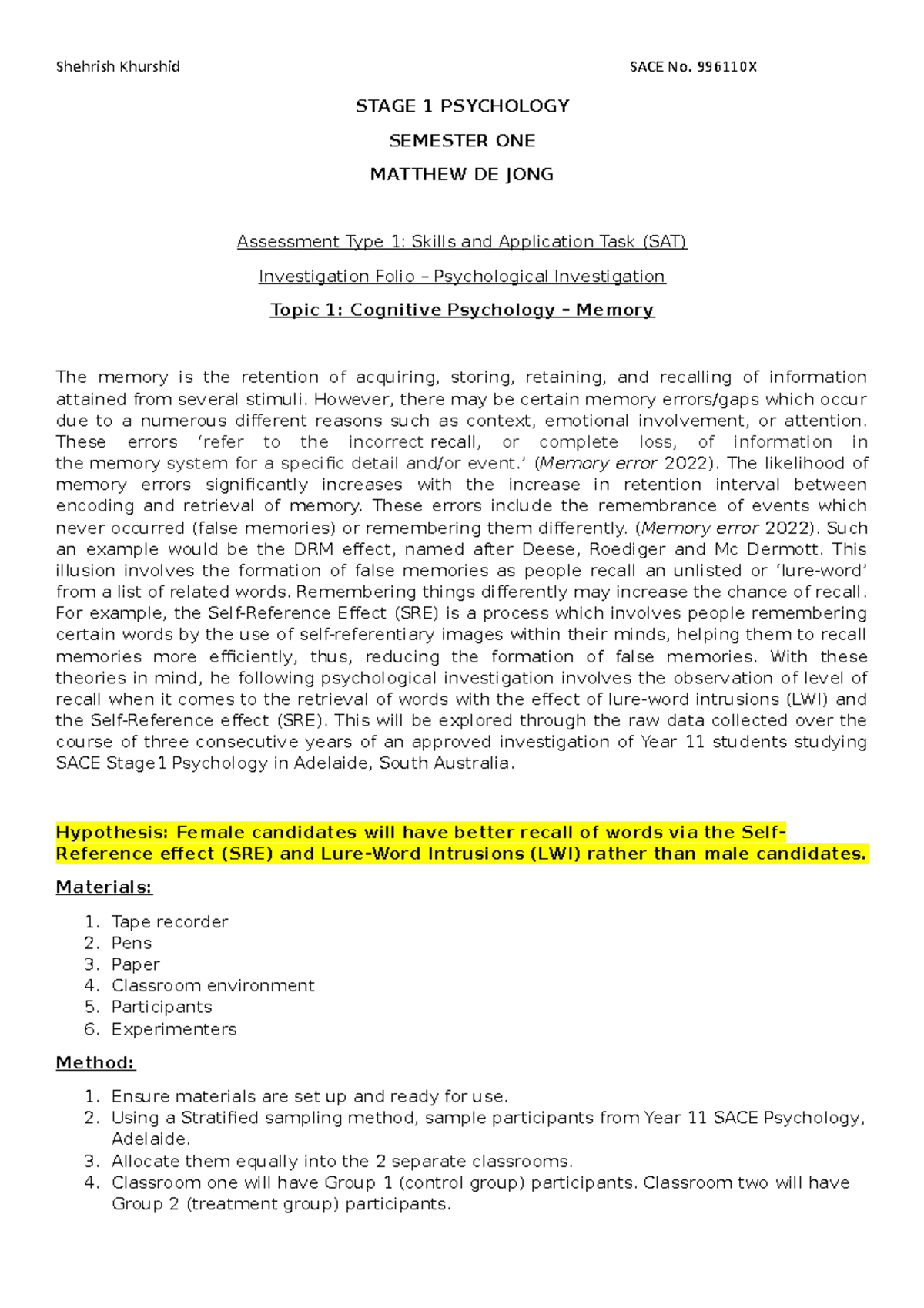 Stage 1 Psychology- Retrieval OF Memory - STAGE 1 PSYCHOLOGY SEMESTER ...