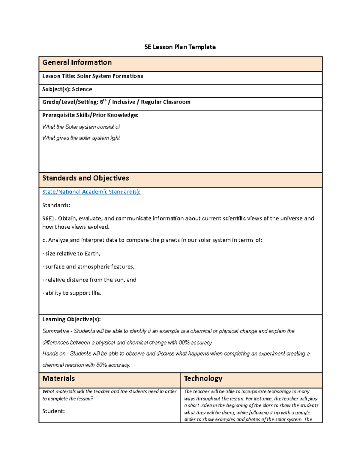 C108 Lesson Plan - 5E Lesson Plan Template General Information Lesson ...