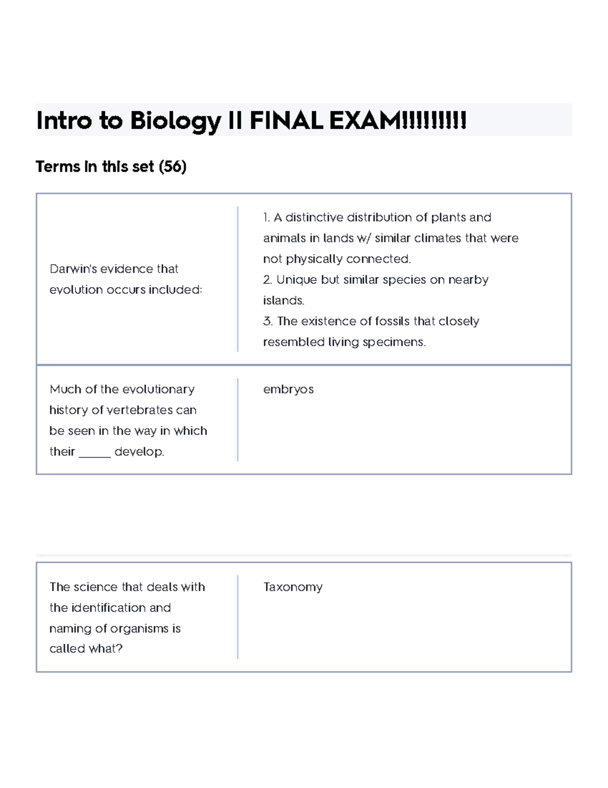 Intro to Biology II Final EXAM Flashcards Quizlet - Intro to Biology II ...