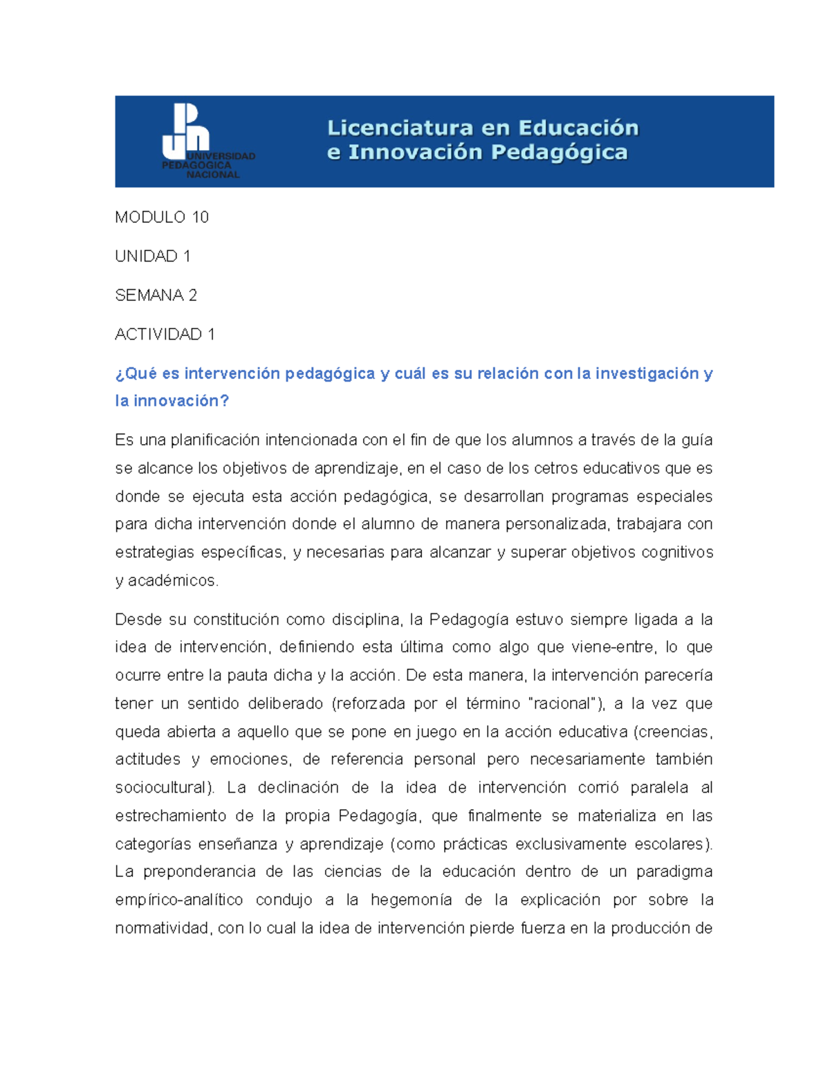 Actividad 1 Resumen Leip Modulo 10 Modulo 10 Unidad 1 Semana 2