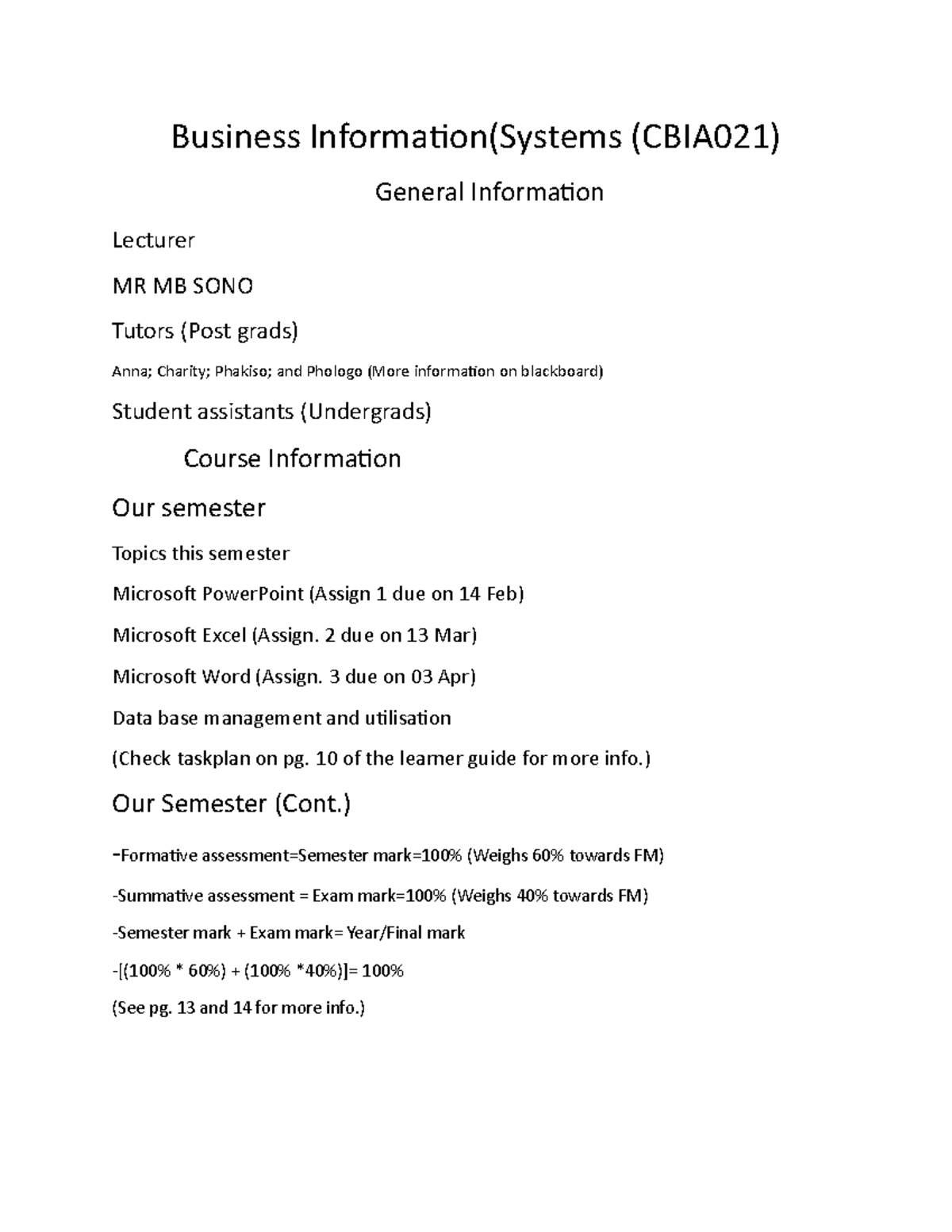 Business Information - Notes - Business Information(Systems (CBIA021 ...