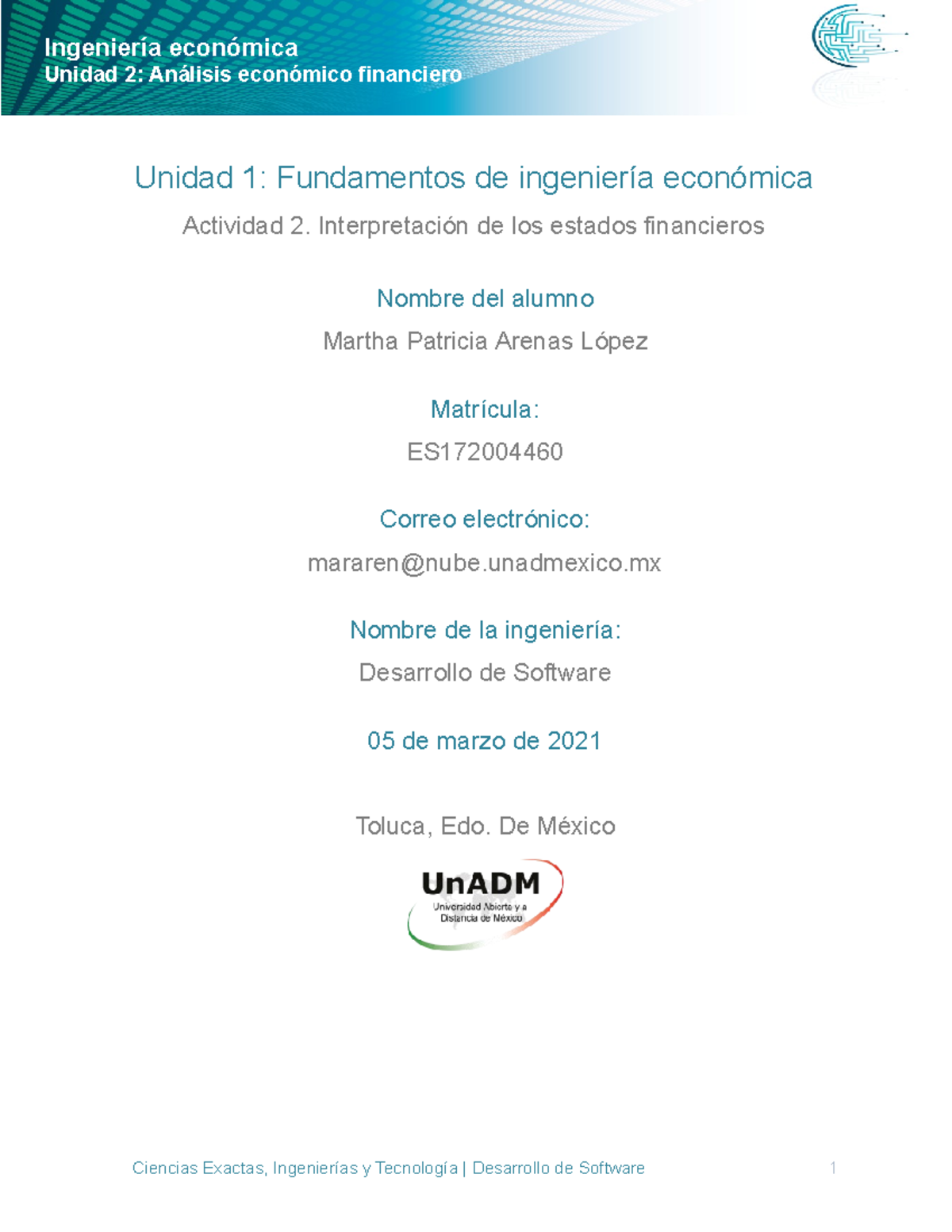 DINE U2 A2 MAAL - Unidad 2: Análisis económico financiero Nombre del ...