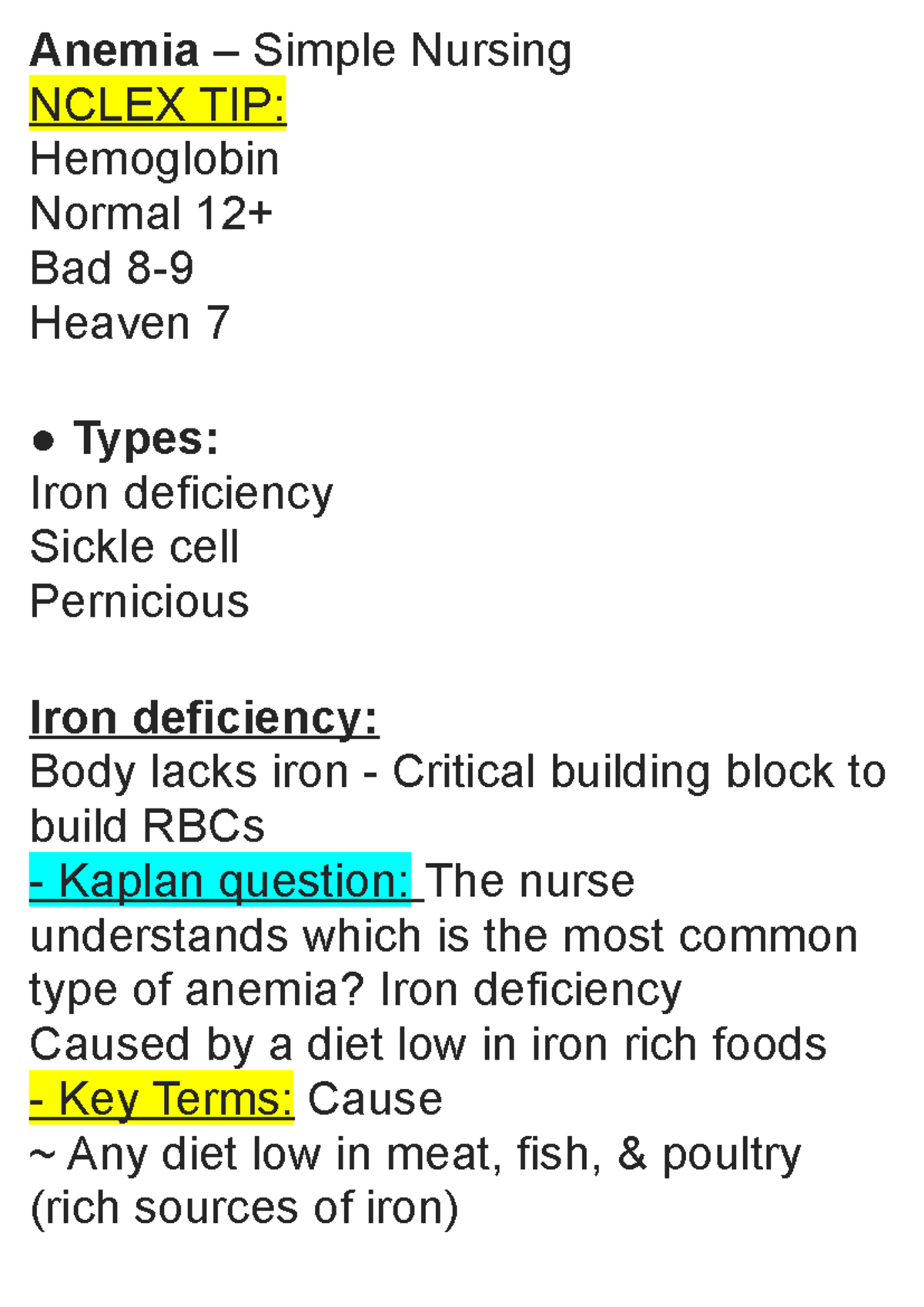 Amemia - Good work - Anemia – Simple Nursing NCLEX TIP: Hemoglobin ...