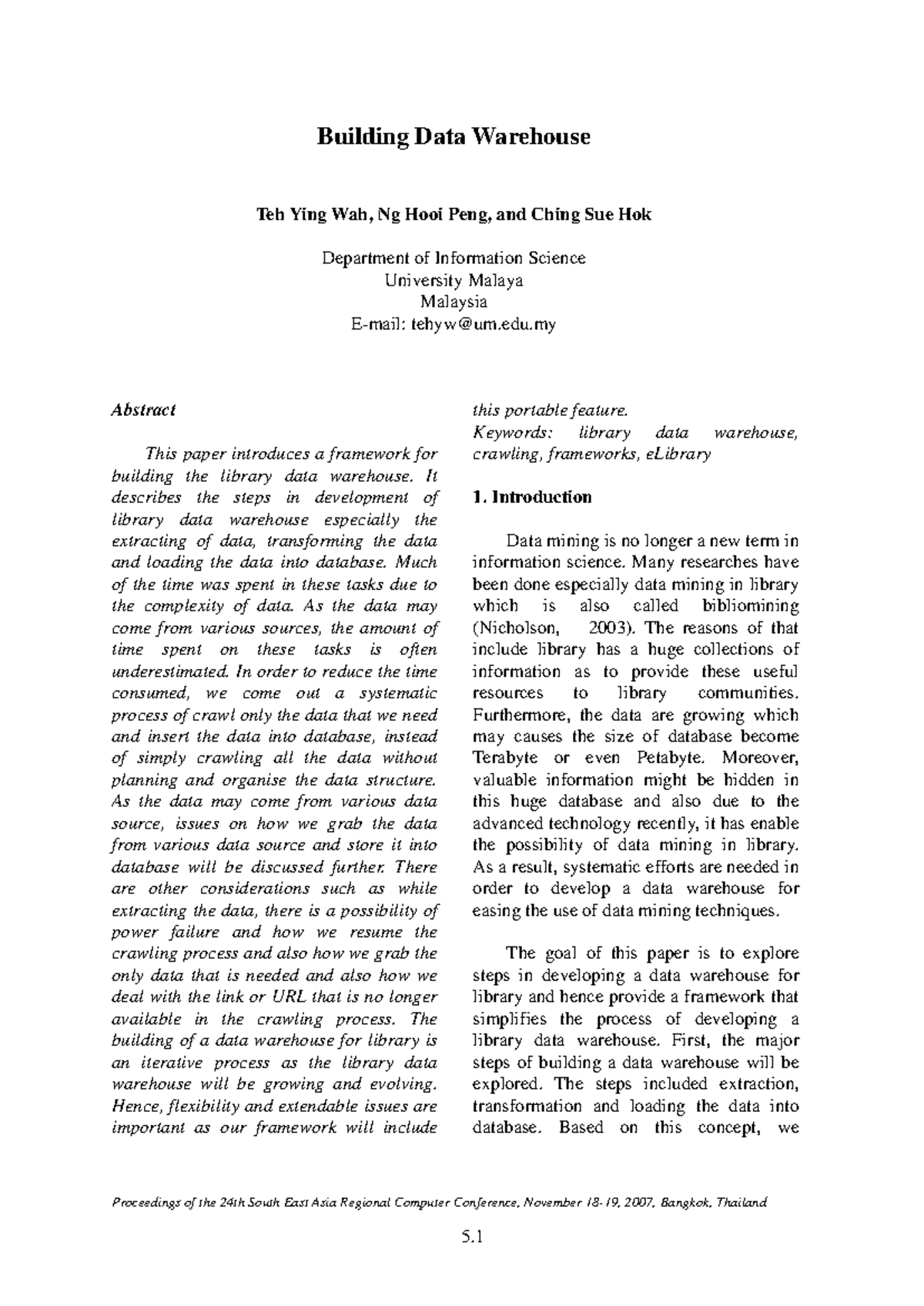 Dw journal - Building Data Warehouse Building Data Warehouse Teh Ying ...