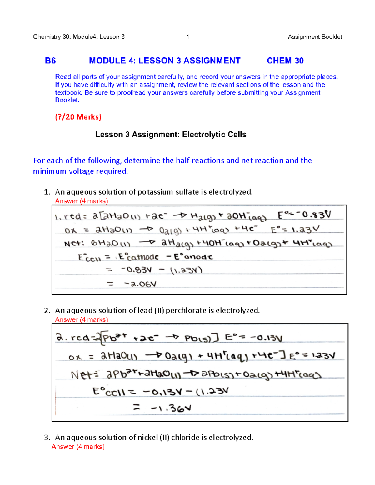 Module 4 - B6 - Chemistry 30: Module4: Lesson 3 1 Assignment Booklet B6 ...