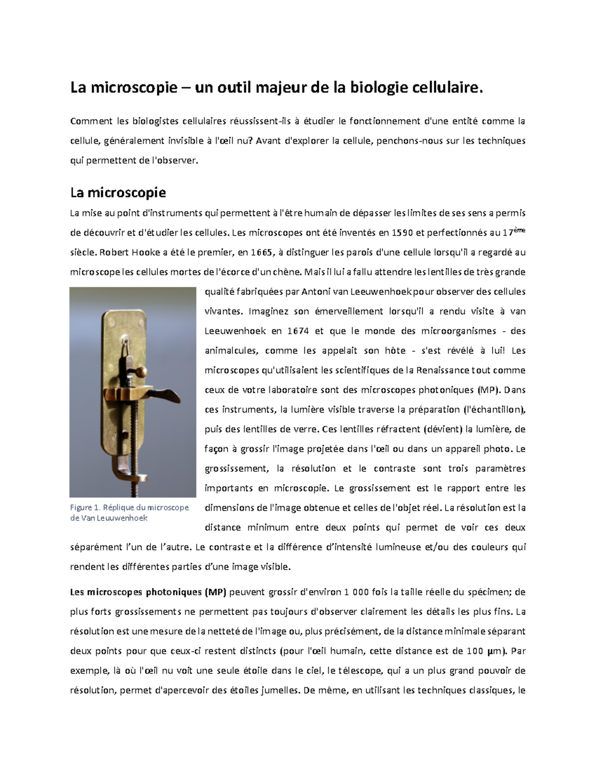 Microscopy Intro - Lecture notes 1 - La microscopie – un outil majeur ...