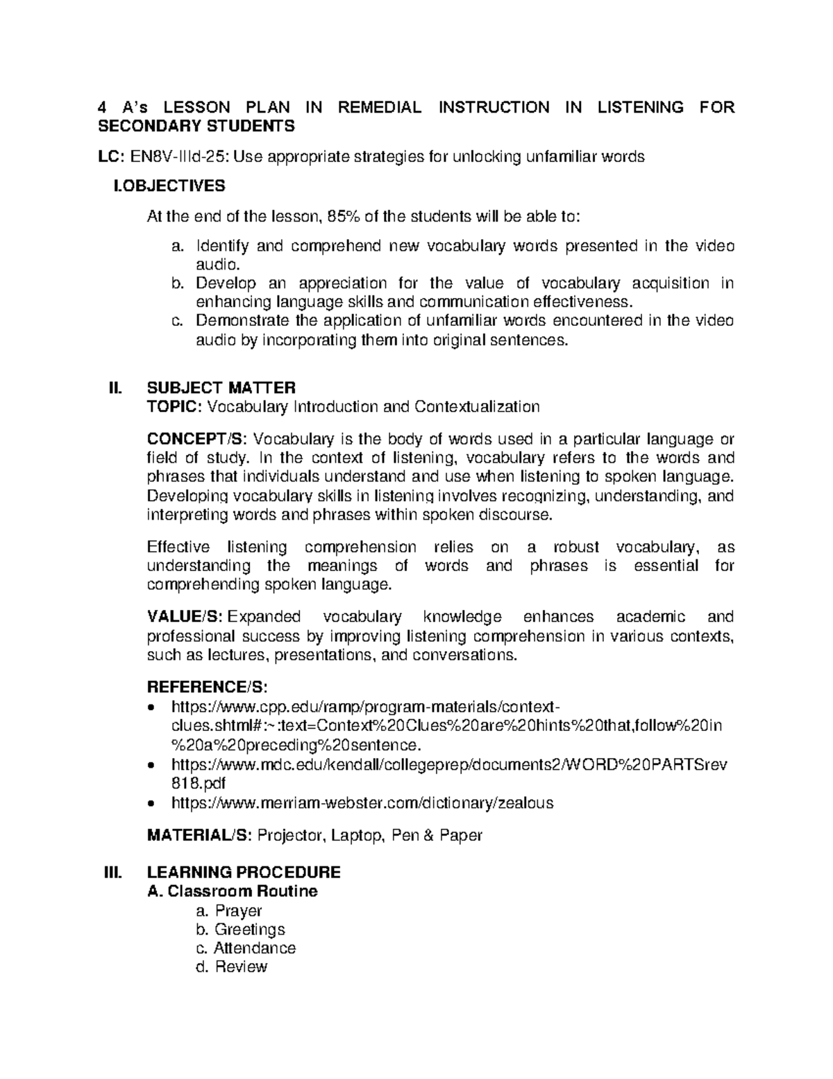 4-A-lesson-plan-for-remedial-instruction - 4 A’s LESSON PLAN IN ...