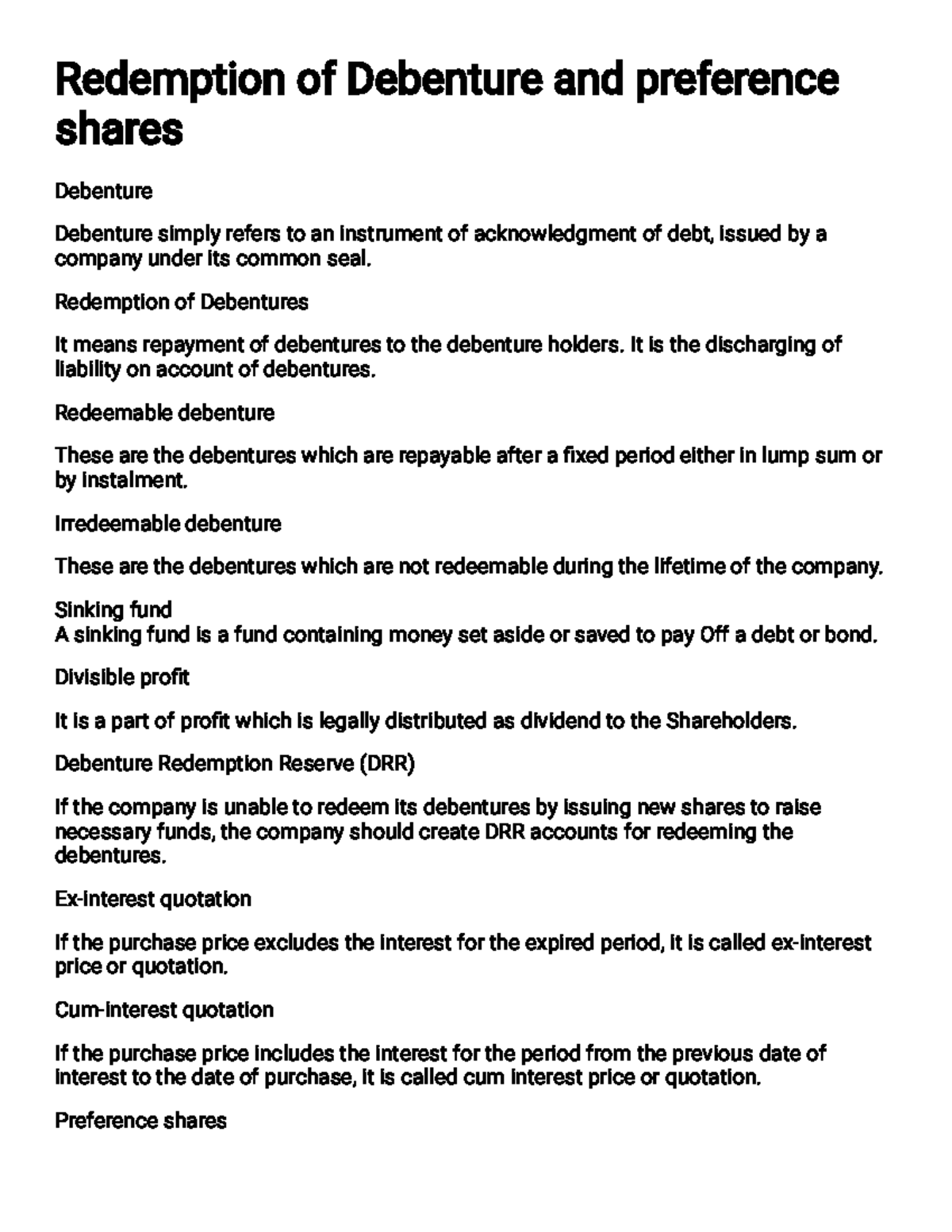 Important theories of Redemption of Debenture and preference shares ...