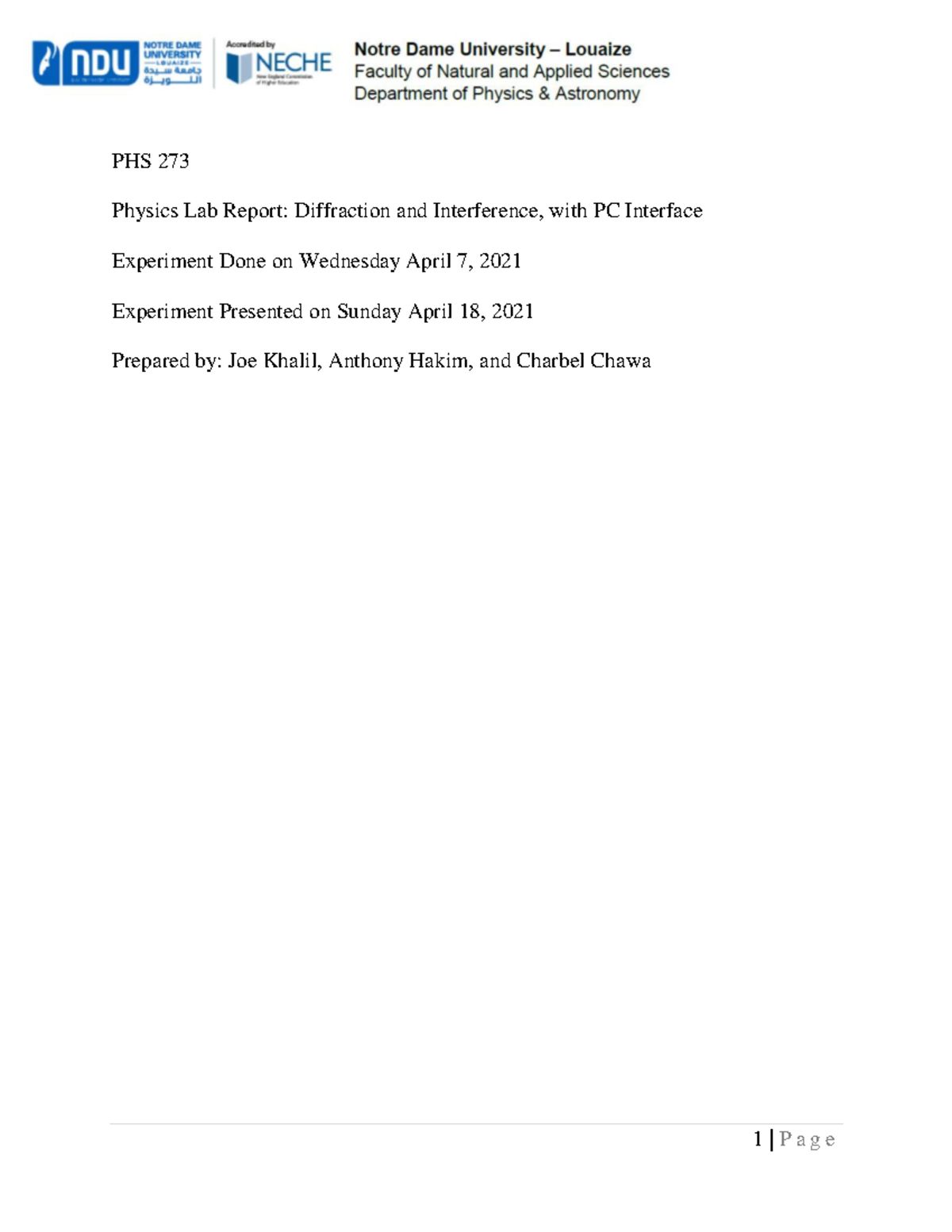 Group 2 - Diffraction and Interference Formal Report - PHS 273 Physics ...
