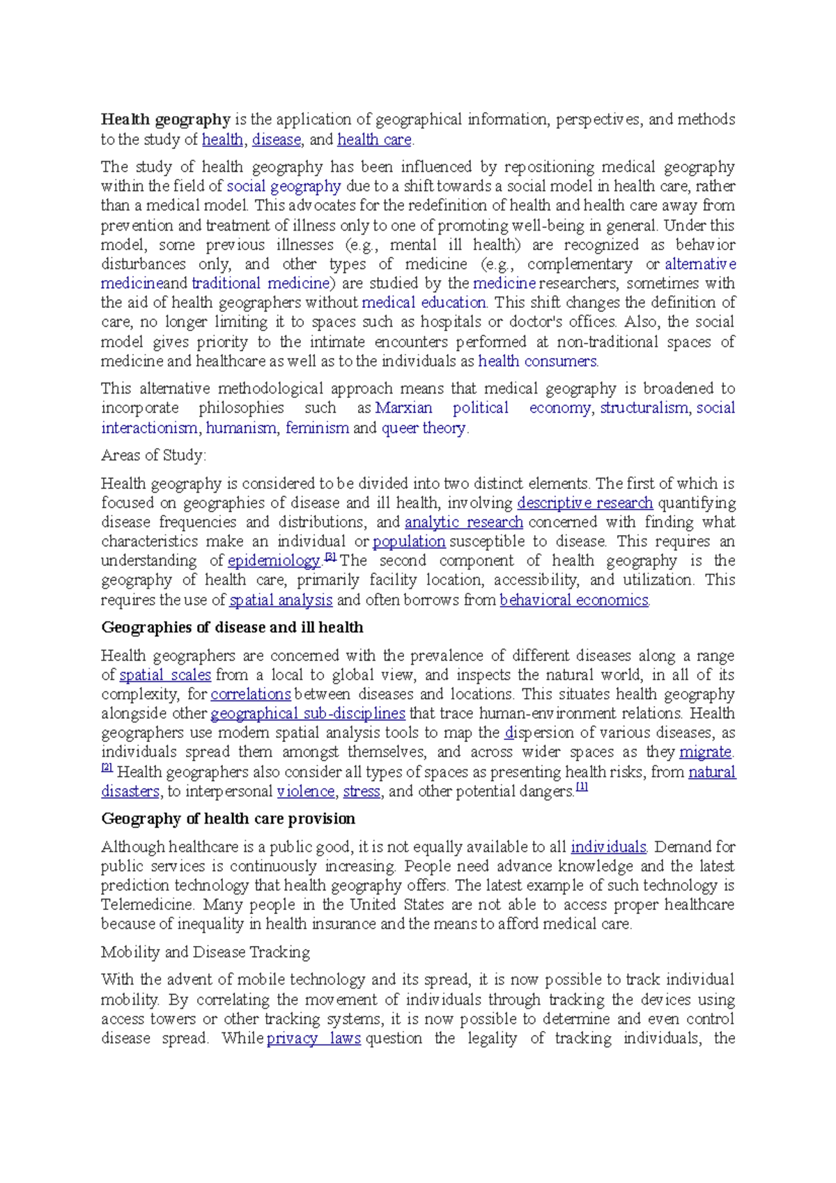 Health geography - - Studocu