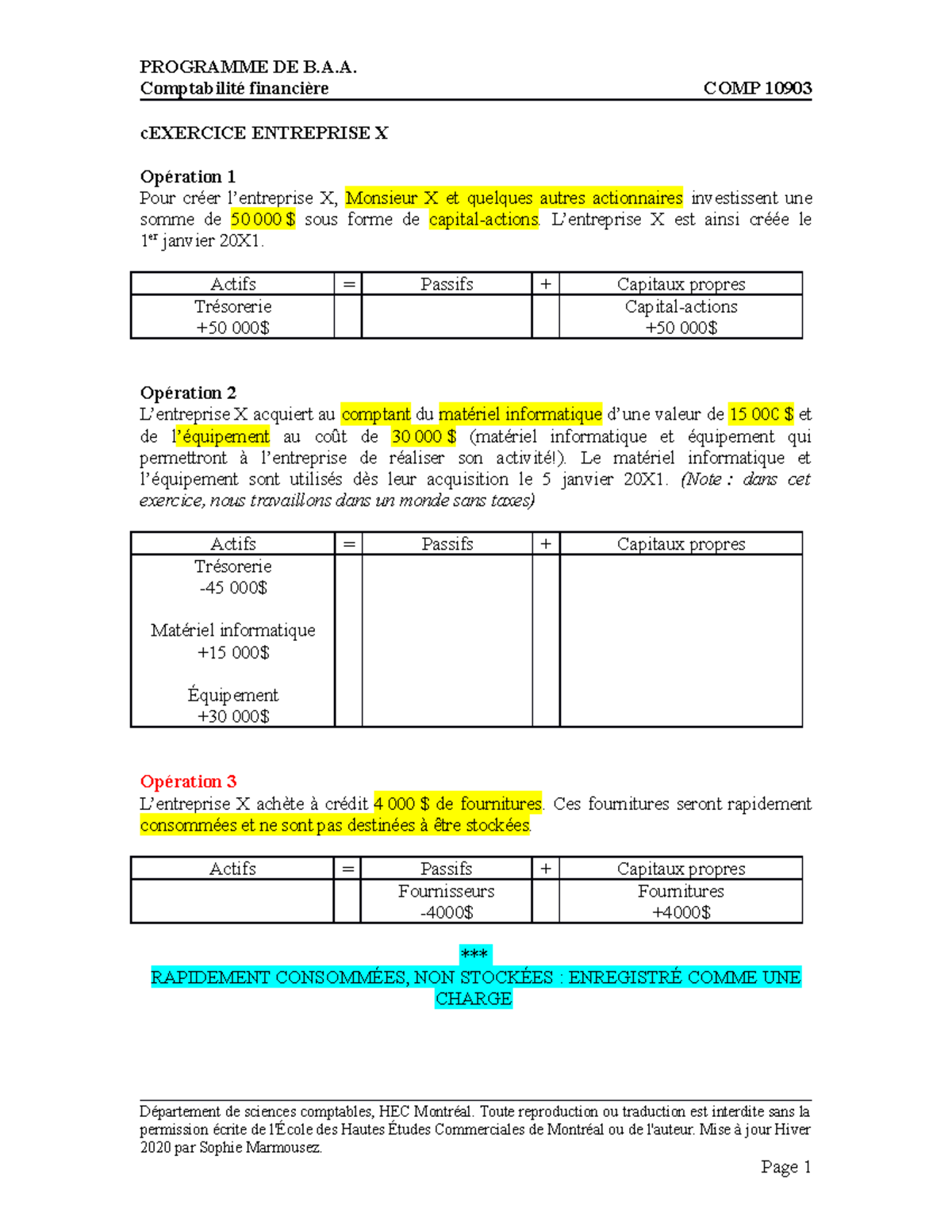 Exercices séance 1 - compta séance 1 - Comptabilité financière COMP ...