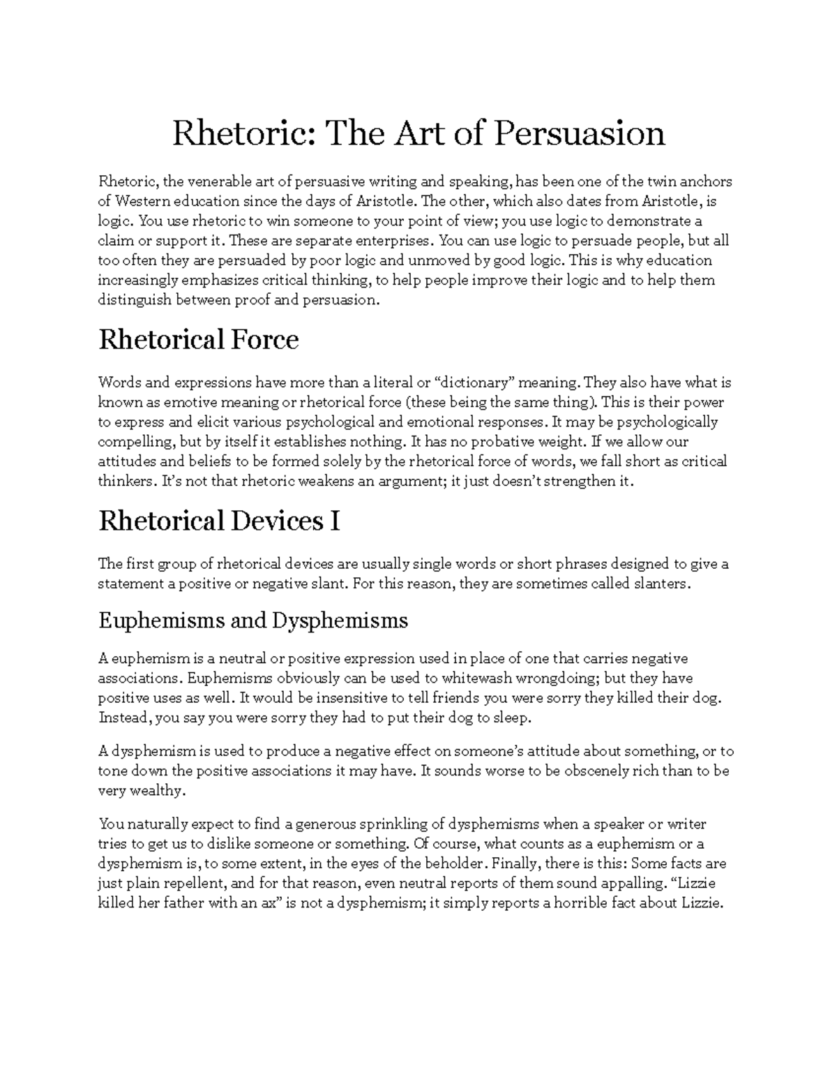 Rhetoric and Its Fallacies - Rhetoric: The Art of Persuasion Rhetoric ...