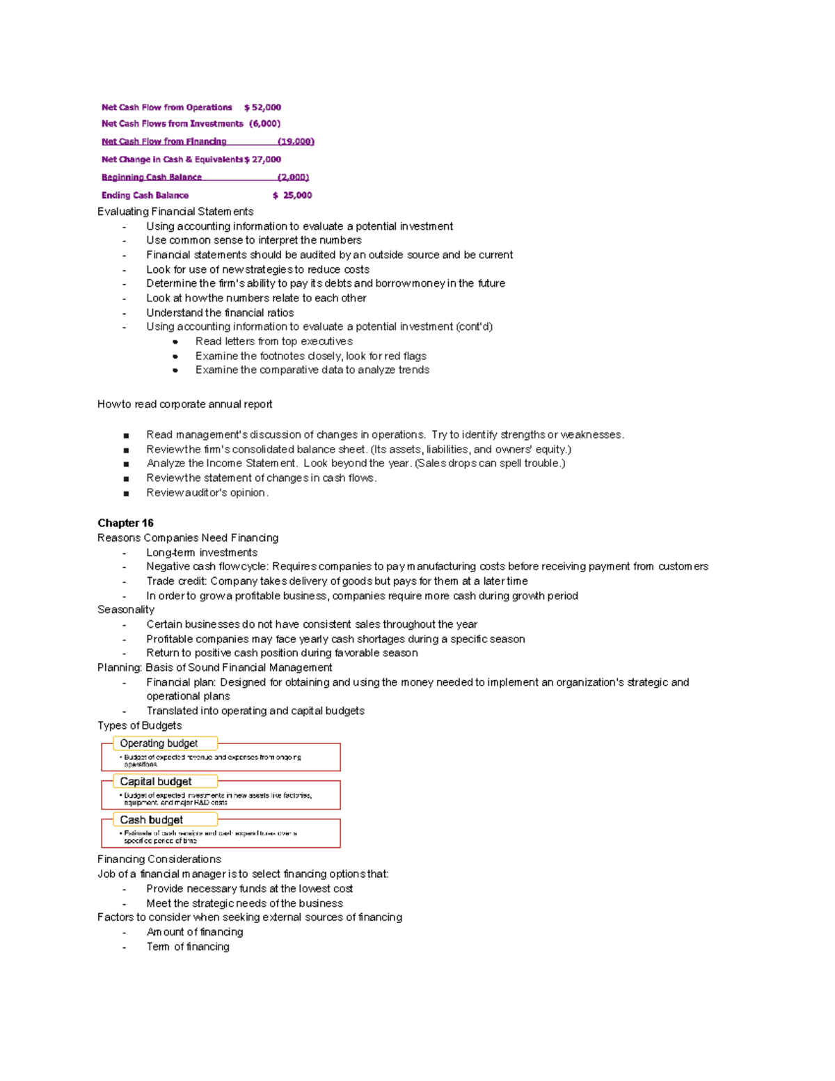 Chapter 15+16 class notes - Evaluating Financial Statements - Using ...