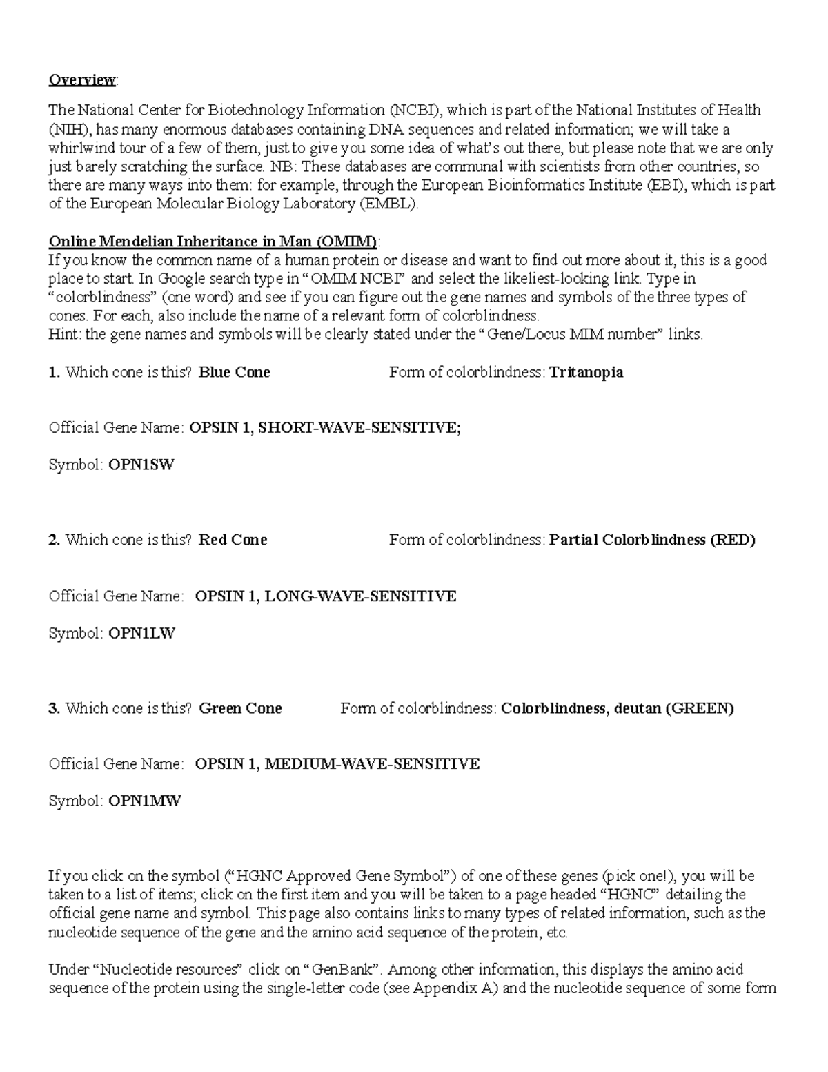 DNA decoding exercise - Overview: The National Center for Biotechnology ...